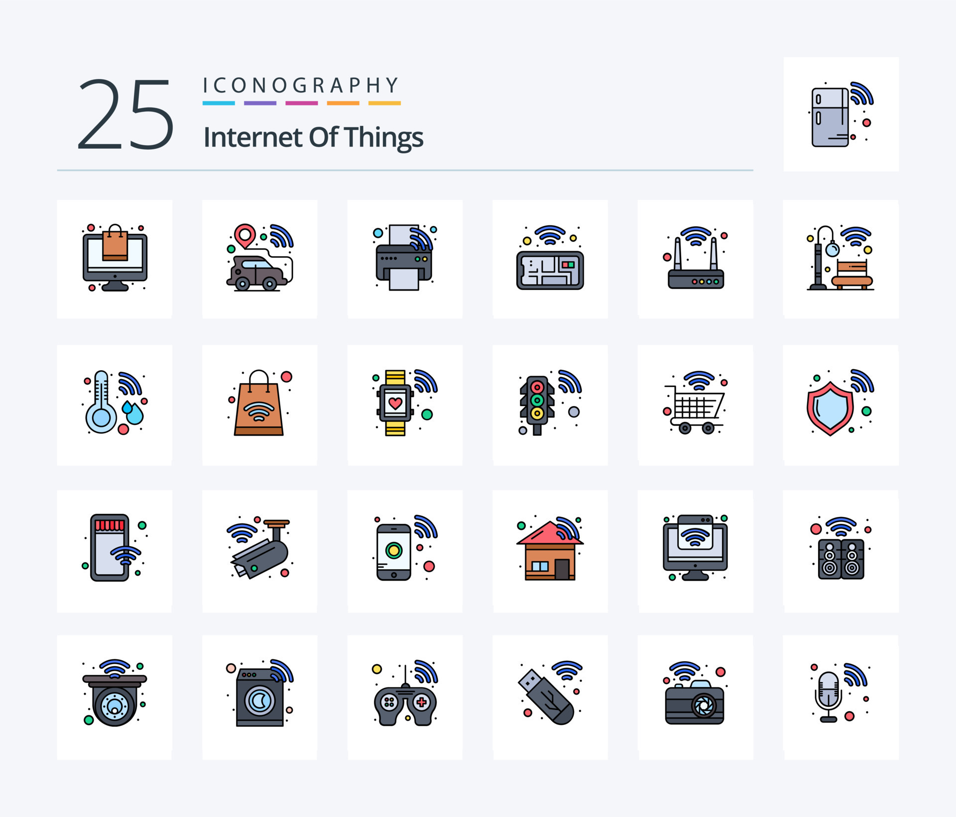 Internet Of Things 25 Line Filled icon pack including router. phone ...