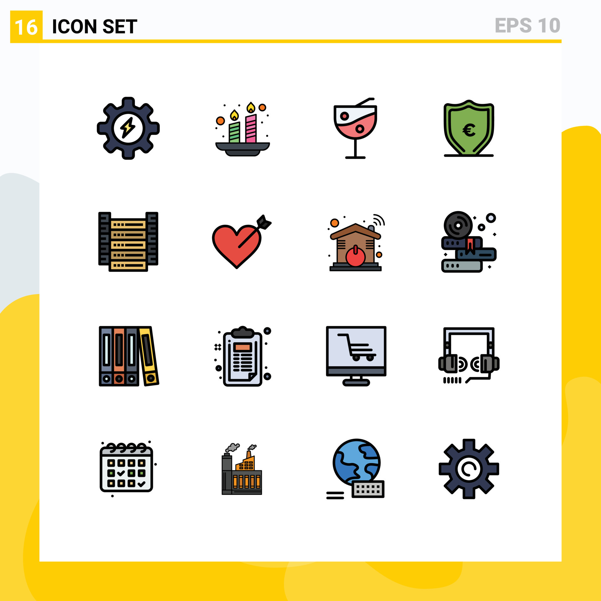 Pack of 16 Modern Flat Color Filled Lines Signs and Symbols for Web ...