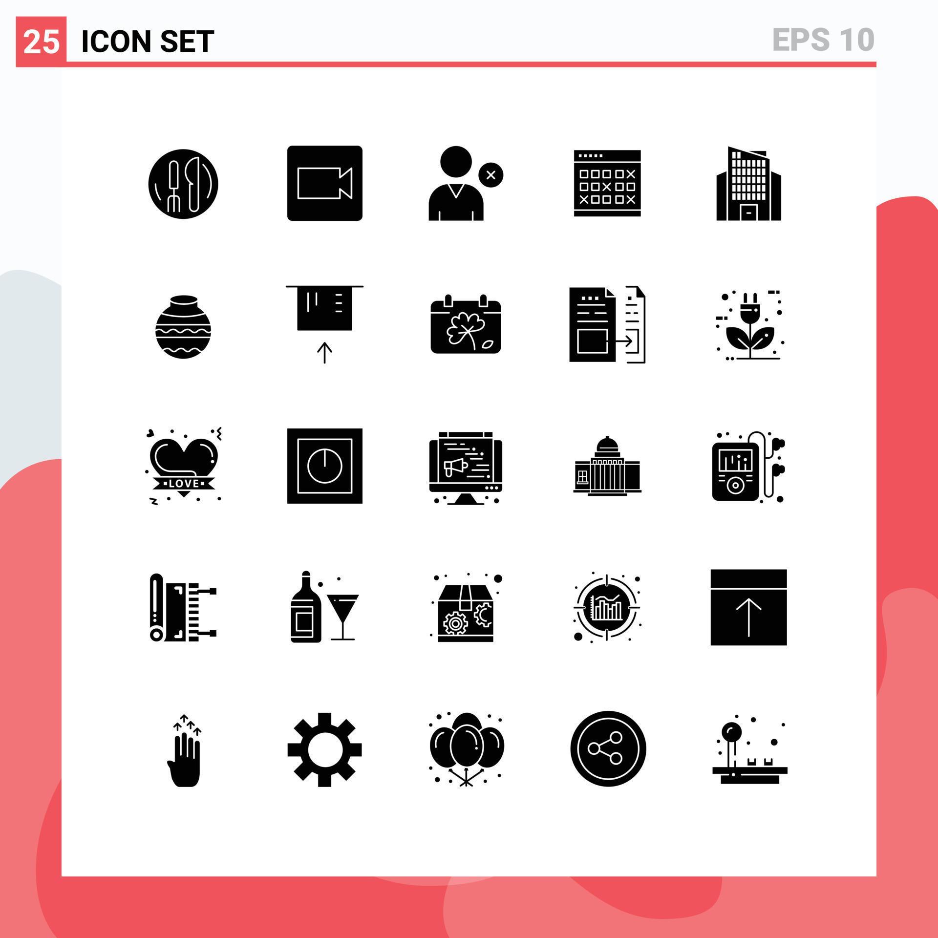 Pictogram Set of 25 Simple Solid Glyphs of building schedule man month event Editable Vector ...