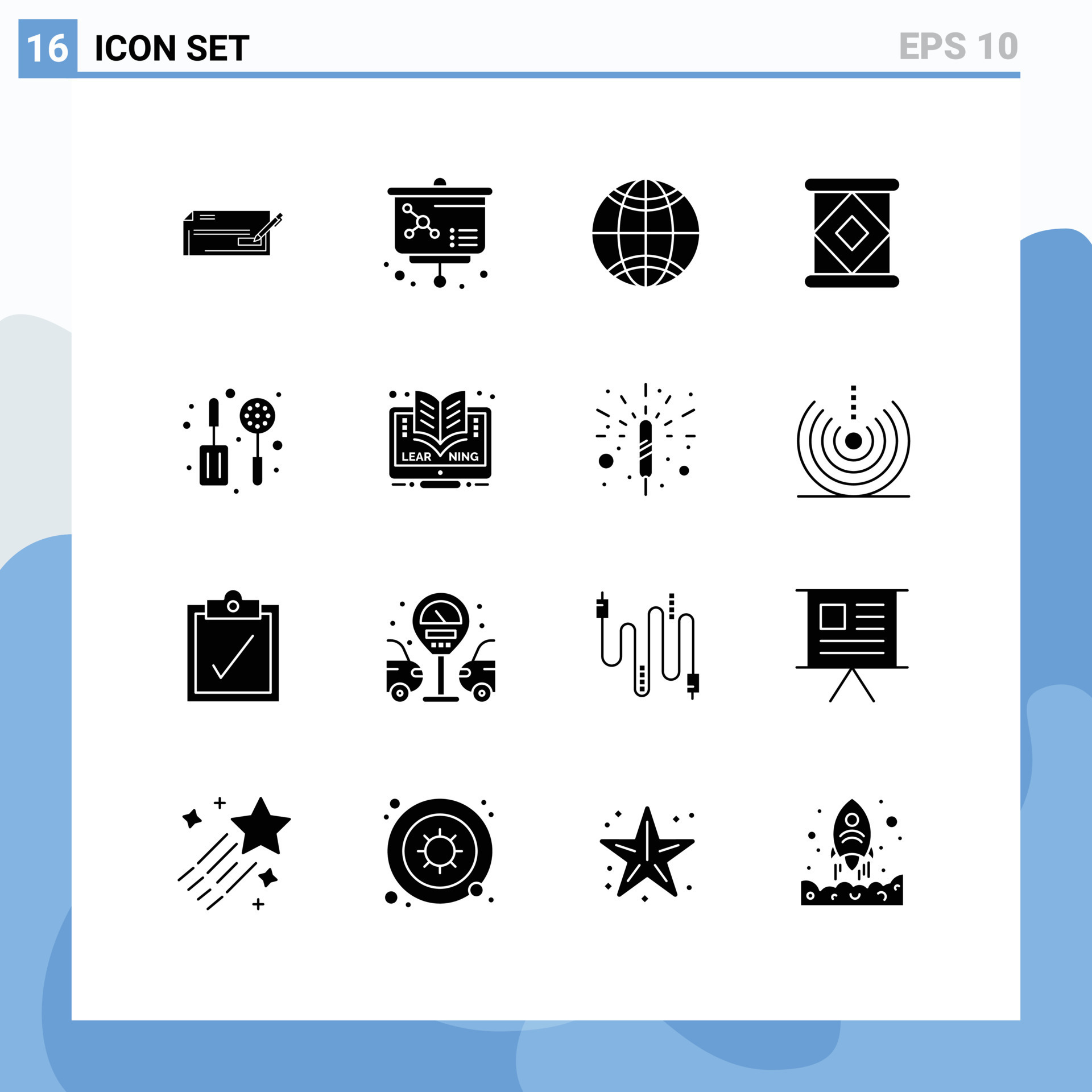 16 Thematic Vector Solid Glyphs and Editable Symbols of palette kitchen ...