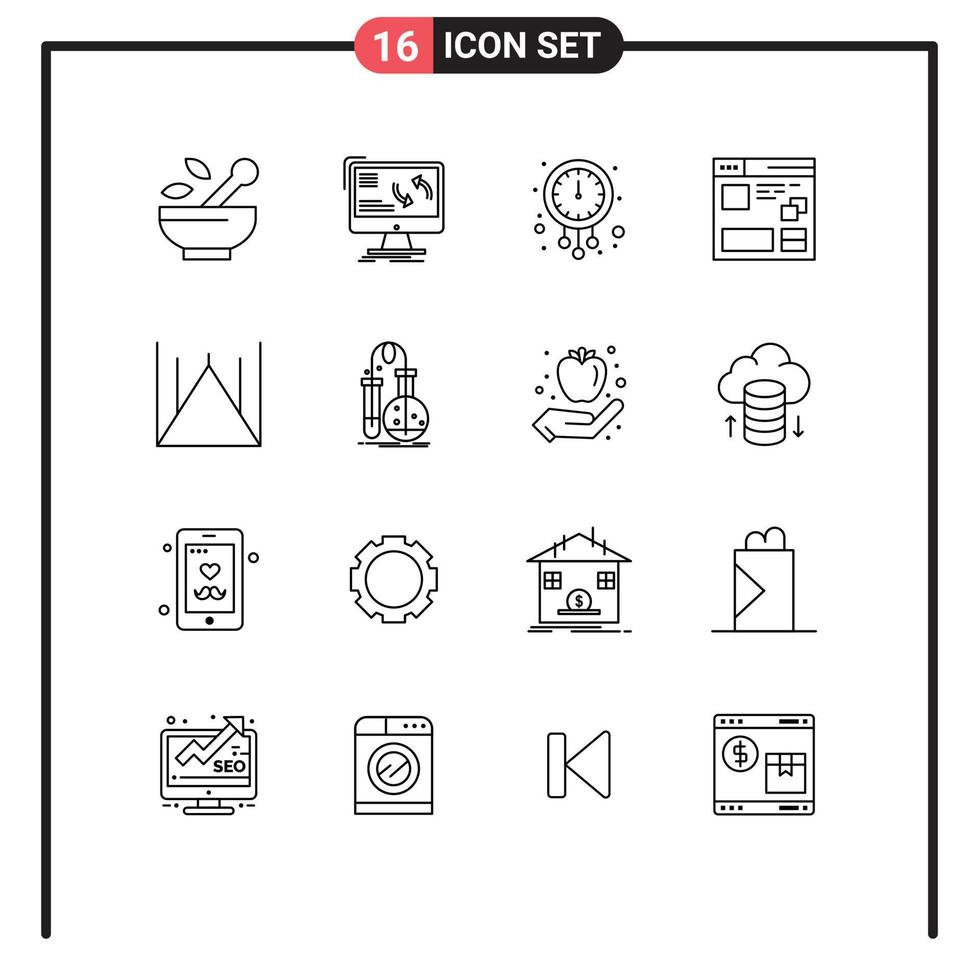 Set of 16 Modern UI Icons Symbols Signs for web internet computer browser time Editable Vector ...