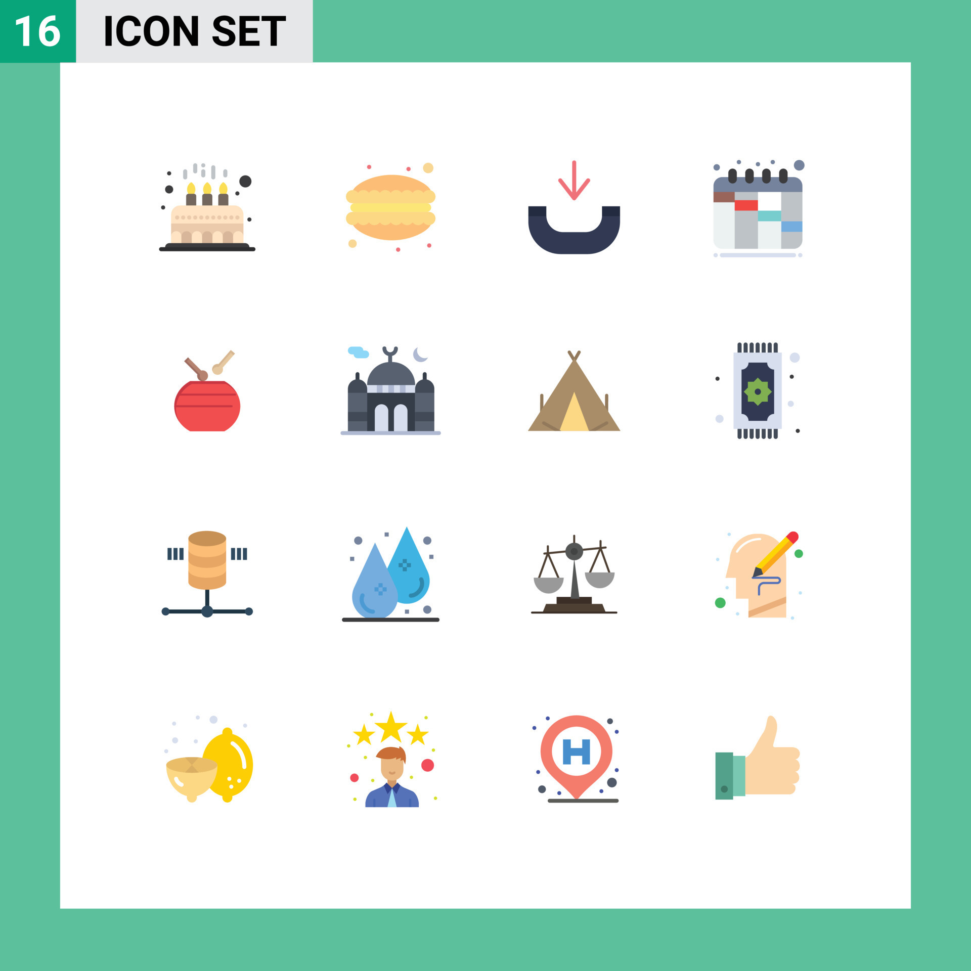 16 User Interface Flat Color Pack Of Modern Signs And Symbols Of China Drum Food Workflow