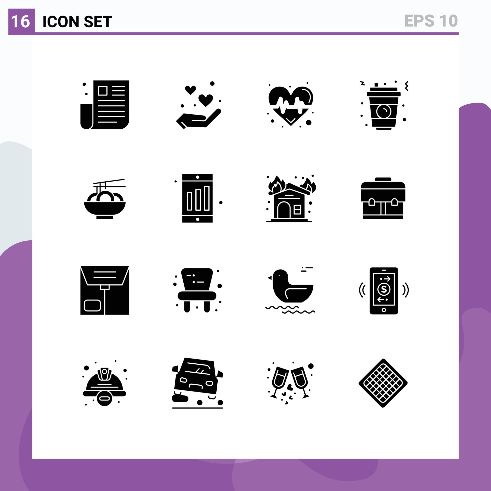 Universal Icon Symbols Group of 16 Modern Solid Glyphs of noodle fast ...