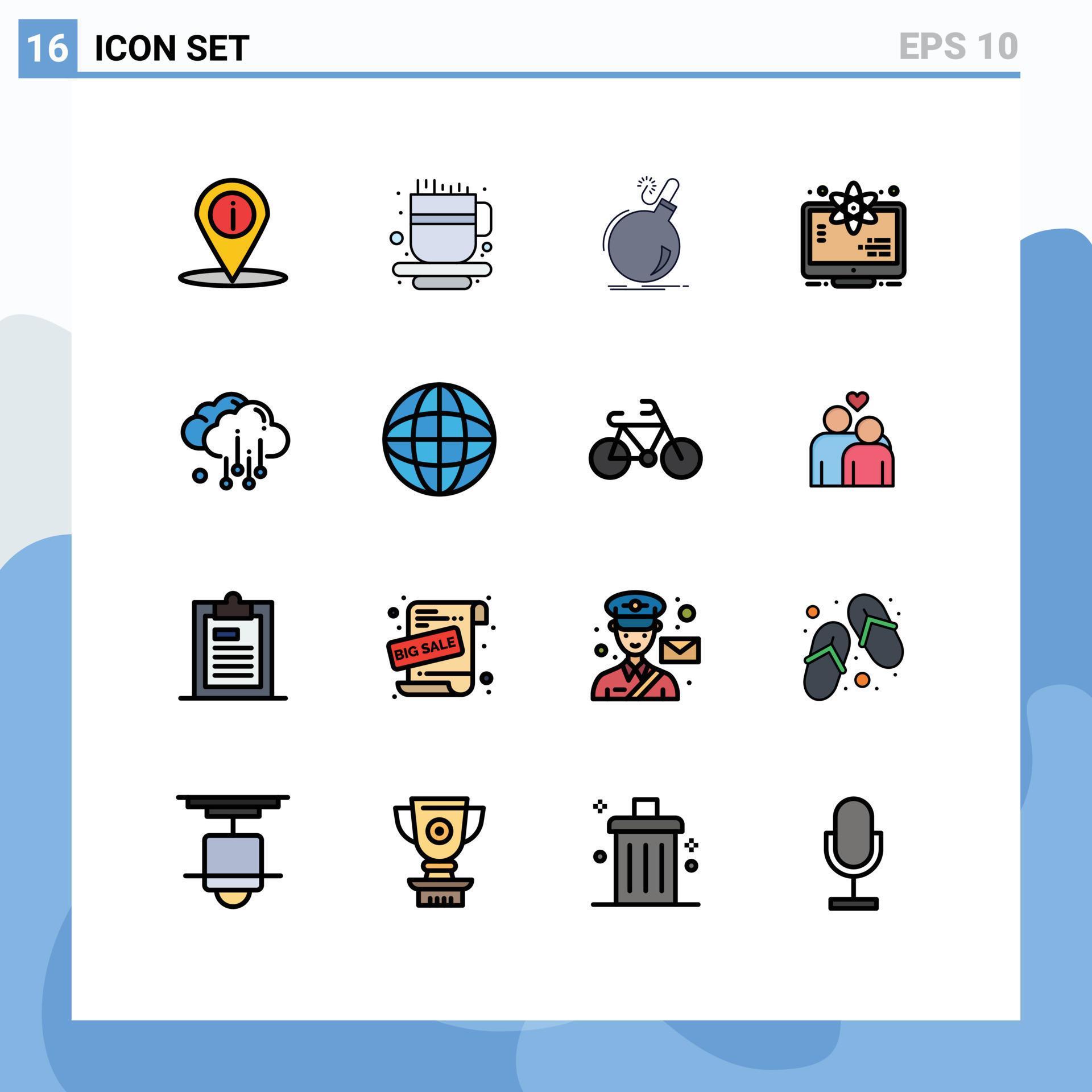 Set Of 16 Vector Flat Color Filled Lines On Grid For Rain Space Boom