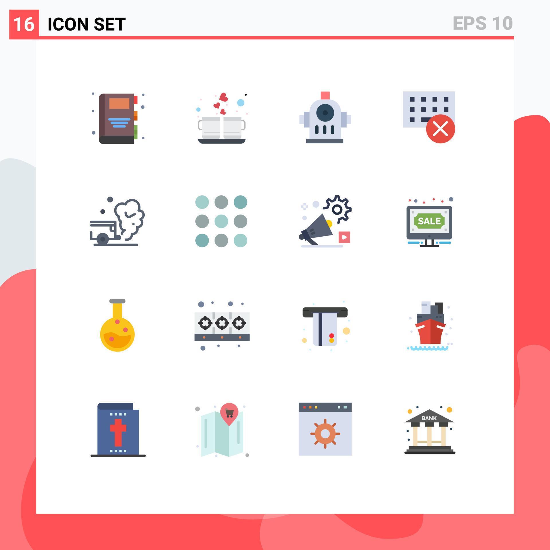 16 User Interface Flat Color Pack Of Modern Signs And Symbols Of Car Keyboard Fire Hardware