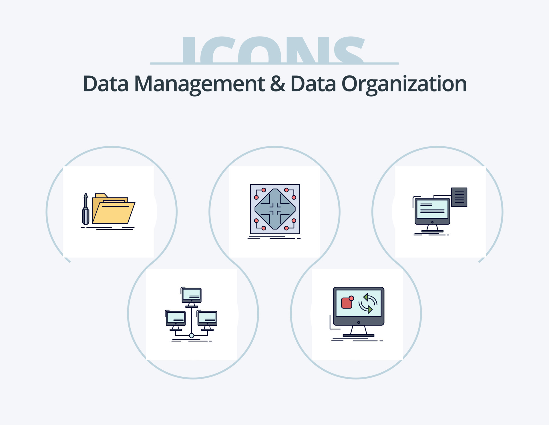 Data Management And Data Organization Line Filled Icon Pack 5 Icon Design. safe. secure. of ...