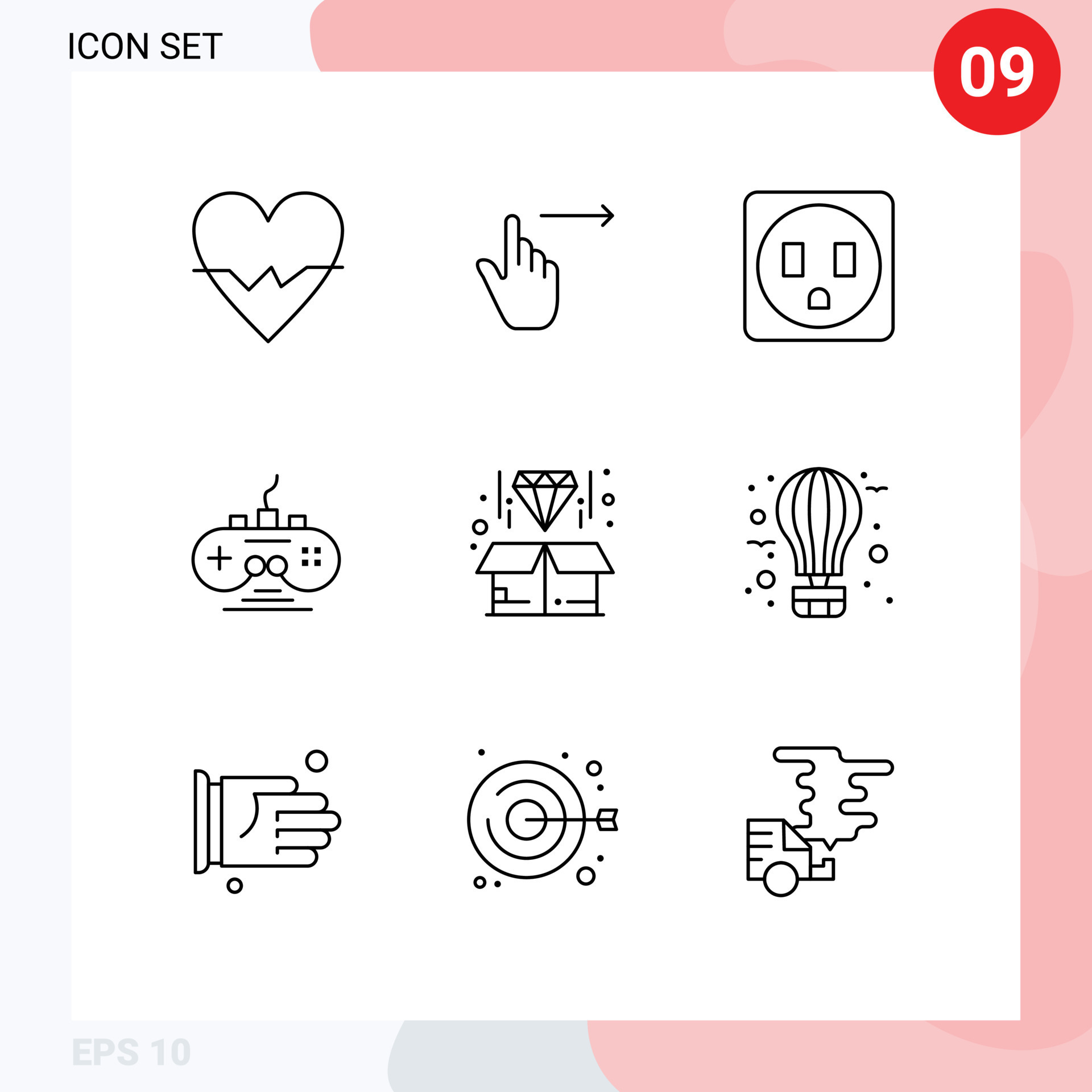 Set Of 9 Modern Ui Icons Symbols Signs For Diamond Box Swipe Game Pad Game Editable Vector