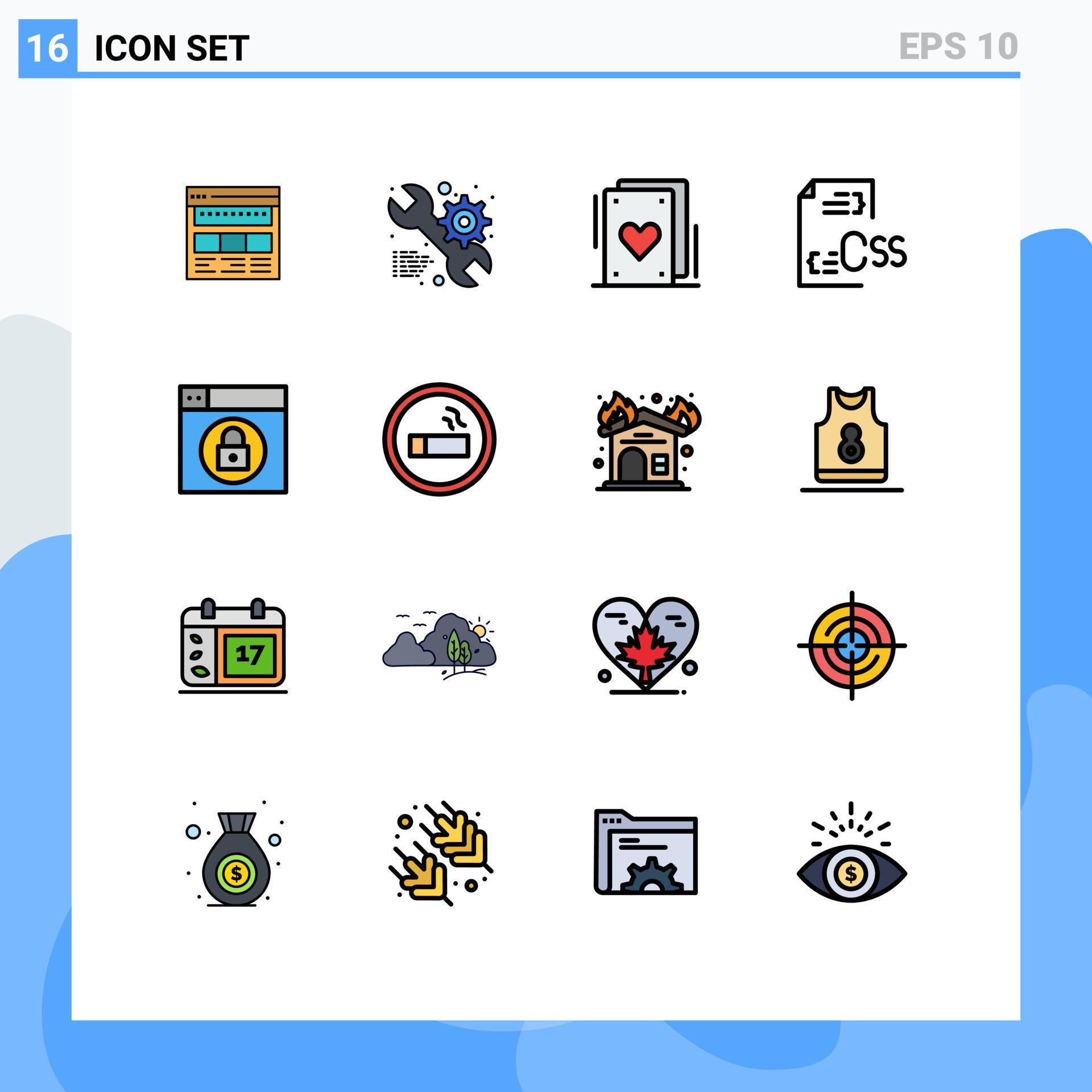 16 Universal Flat Color Filled Line Signs Symbols Of Development Css Setting Coding Circus