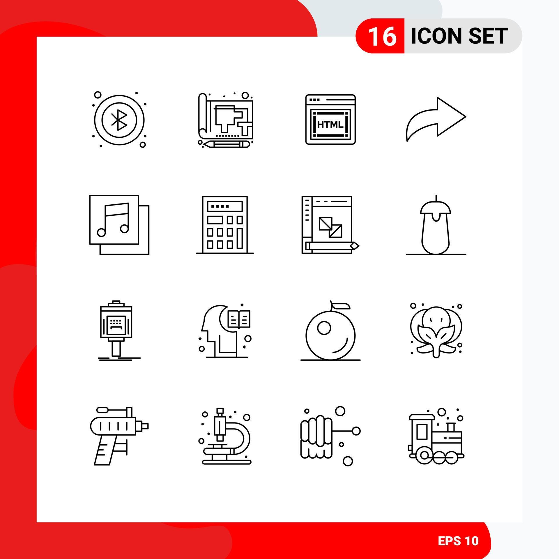 Set of 16 Modern UI Icons Symbols Signs for coding music coding media ...