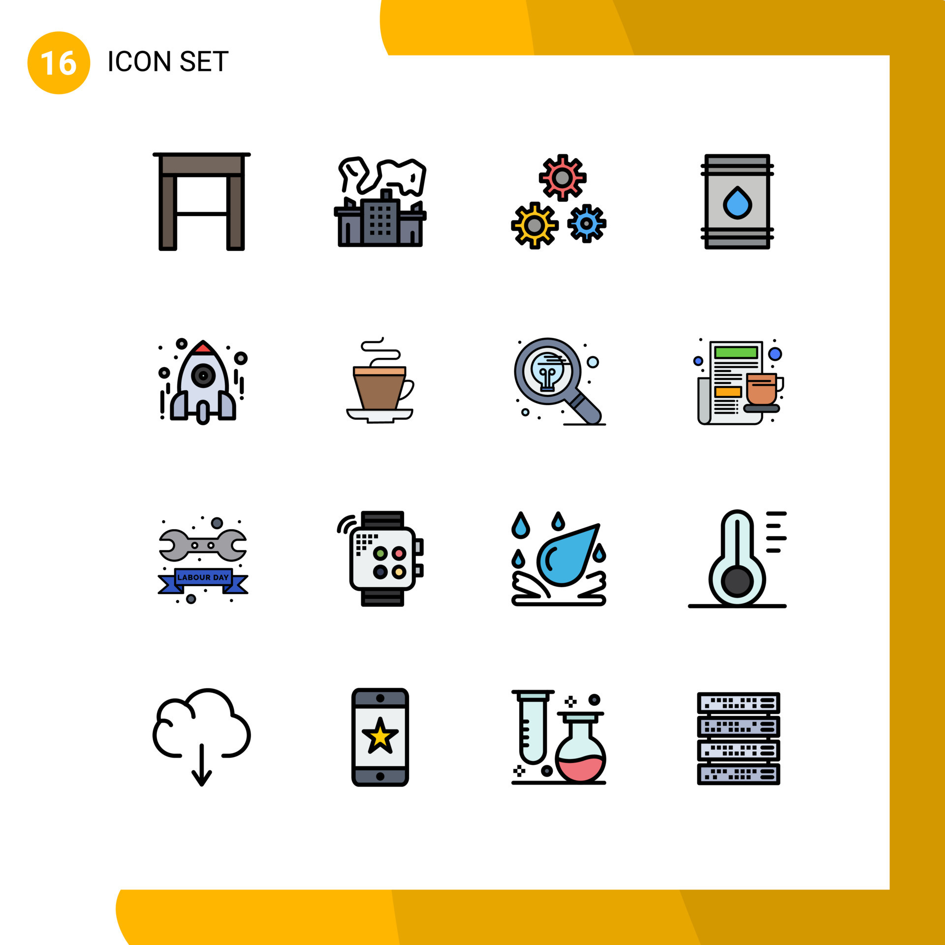 User Interface Pack Of 16 Basic Flat Color Filled Lines Of Learn Eco