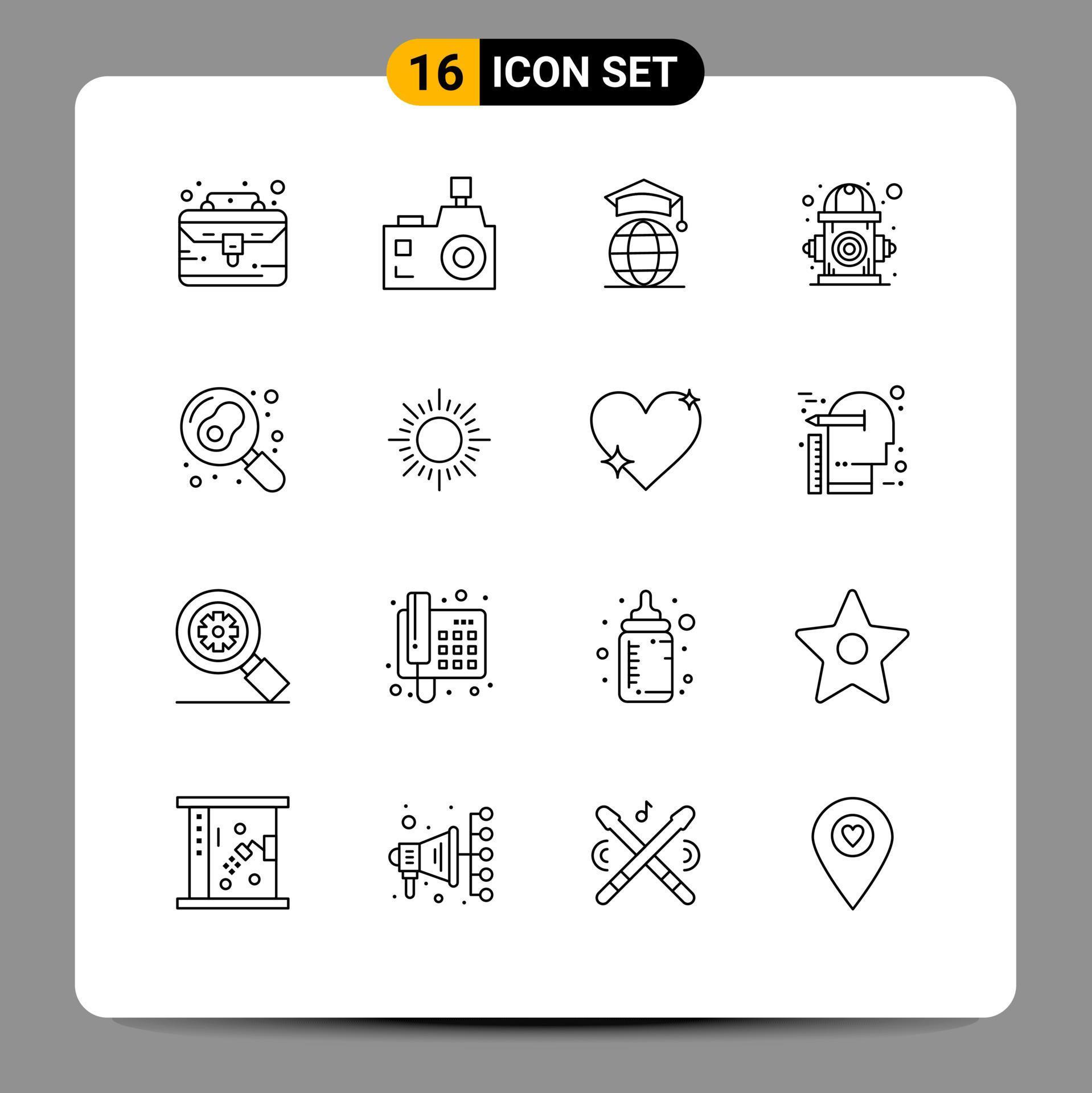 Editable Vector Line Pack Of 16 Simple Outlines Of Water Environment Photography Control