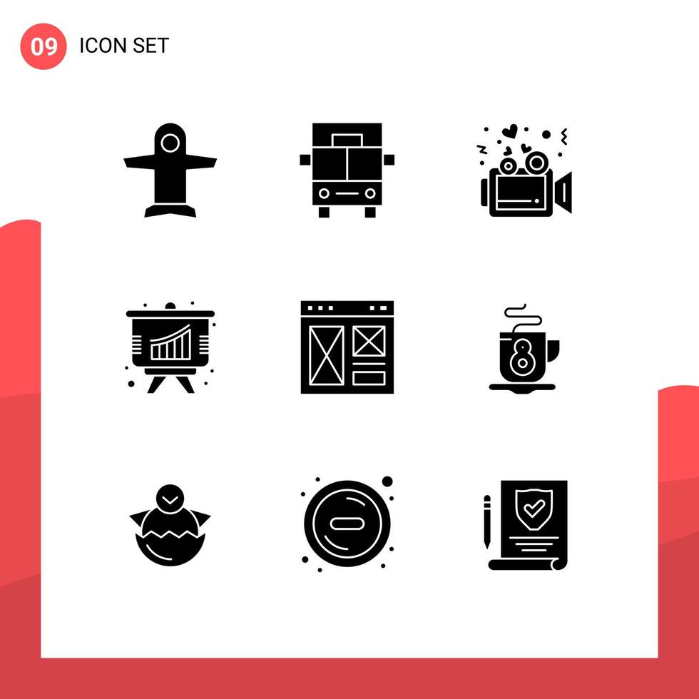 User Interface Pack Of 9 Basic Solid Glyphs Of Page Interface Presentation Browser Graph