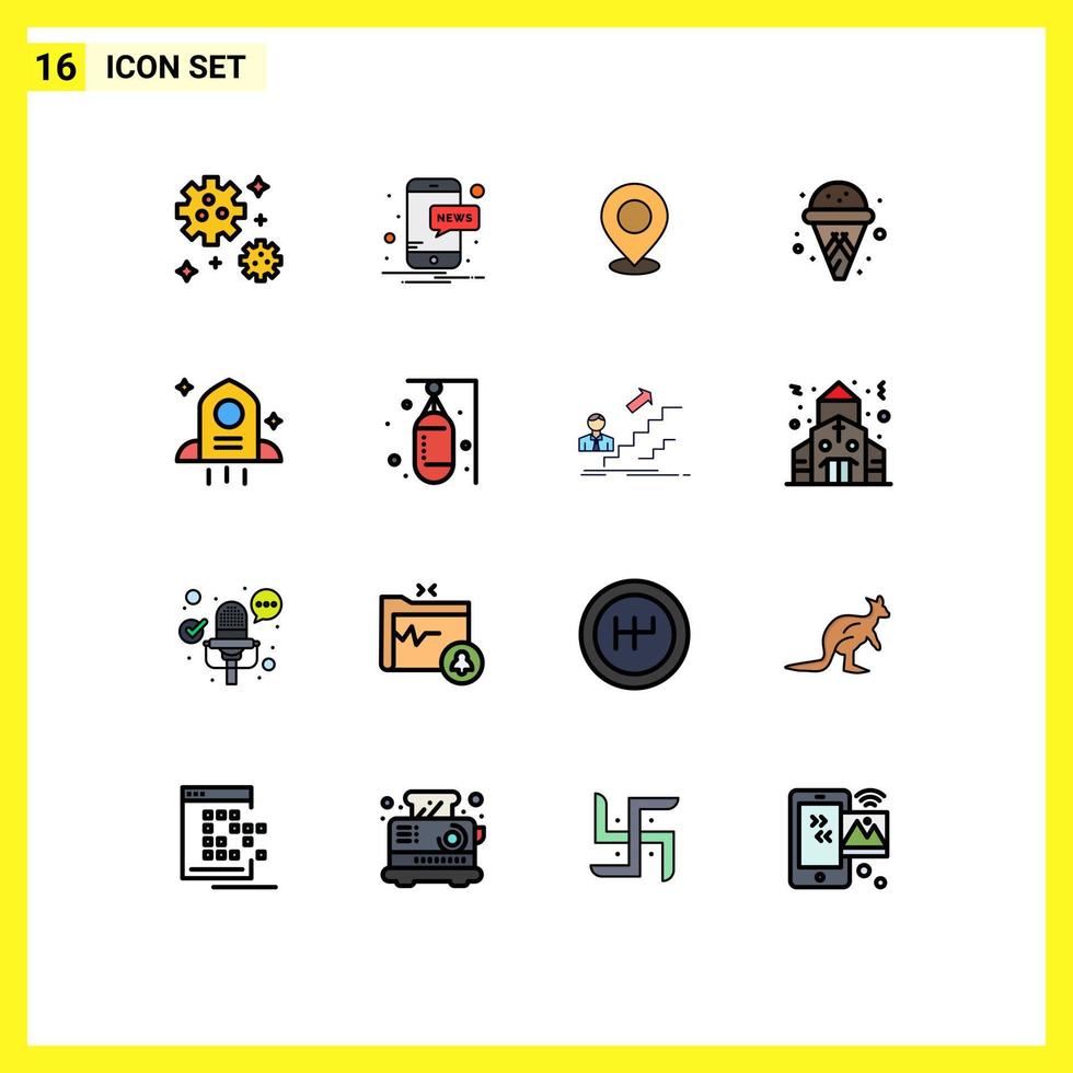 User Interface Pack Of 16 Basic Flat Color Filled Lines Of Astronomy Ice Cream Mark Cone Point