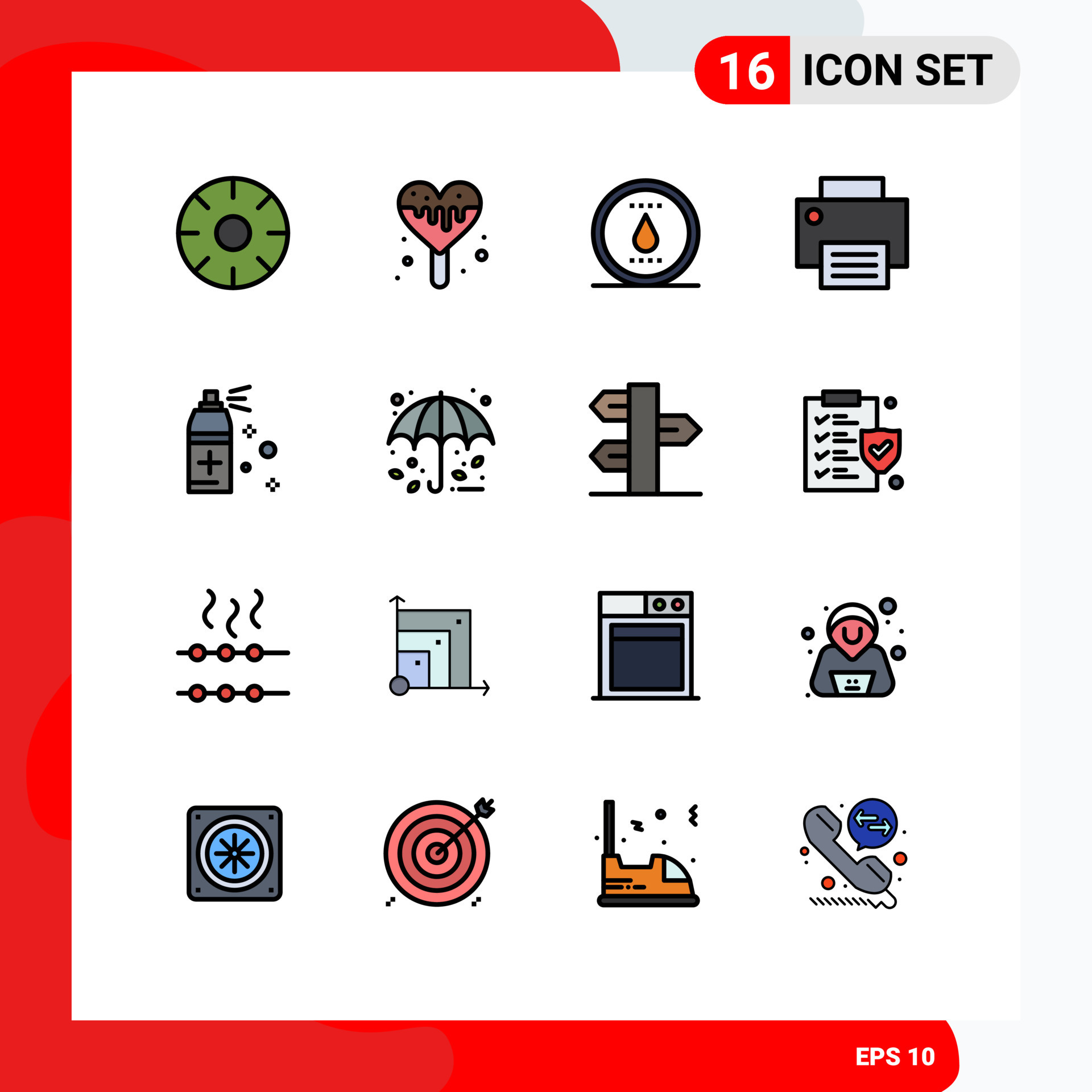 User Interface Pack Of 16 Basic Flat Color Filled Lines Of Bottle Hardware Energy Gadget