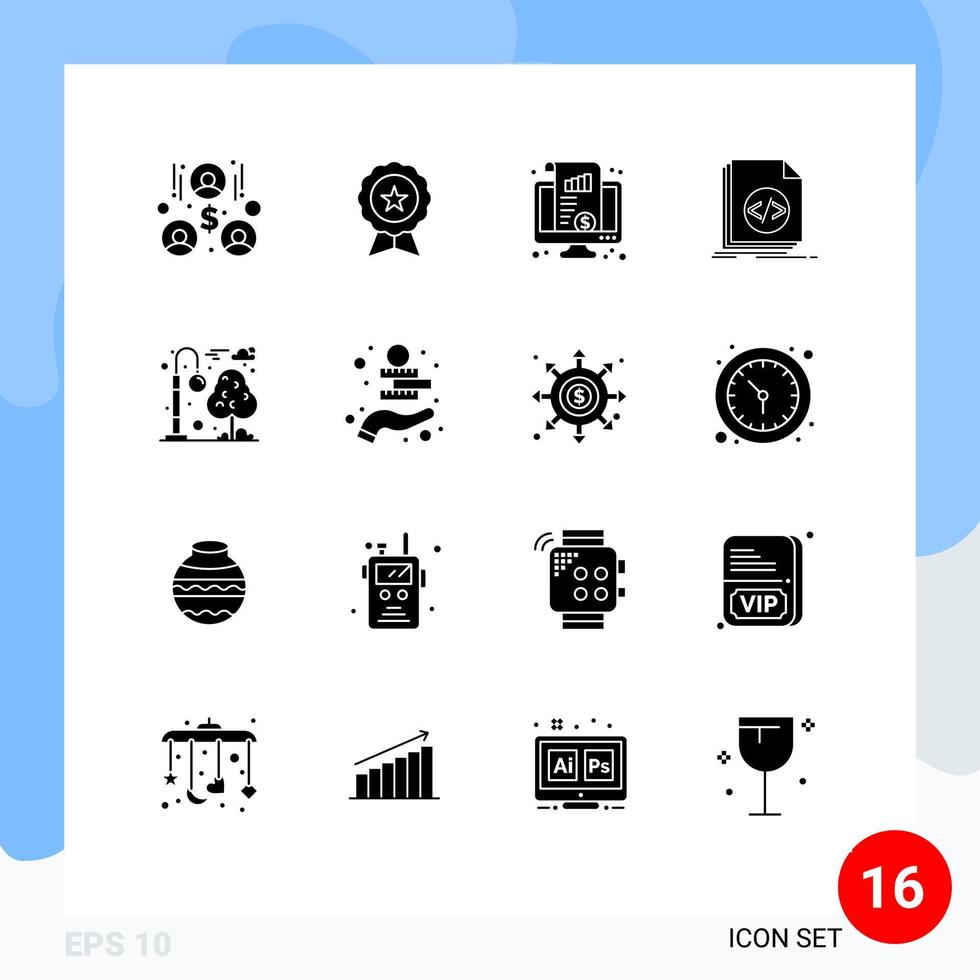 Modern Set Of 16 Solid Glyphs And Symbols Such As Script File Dashboard Coding Money Editable
