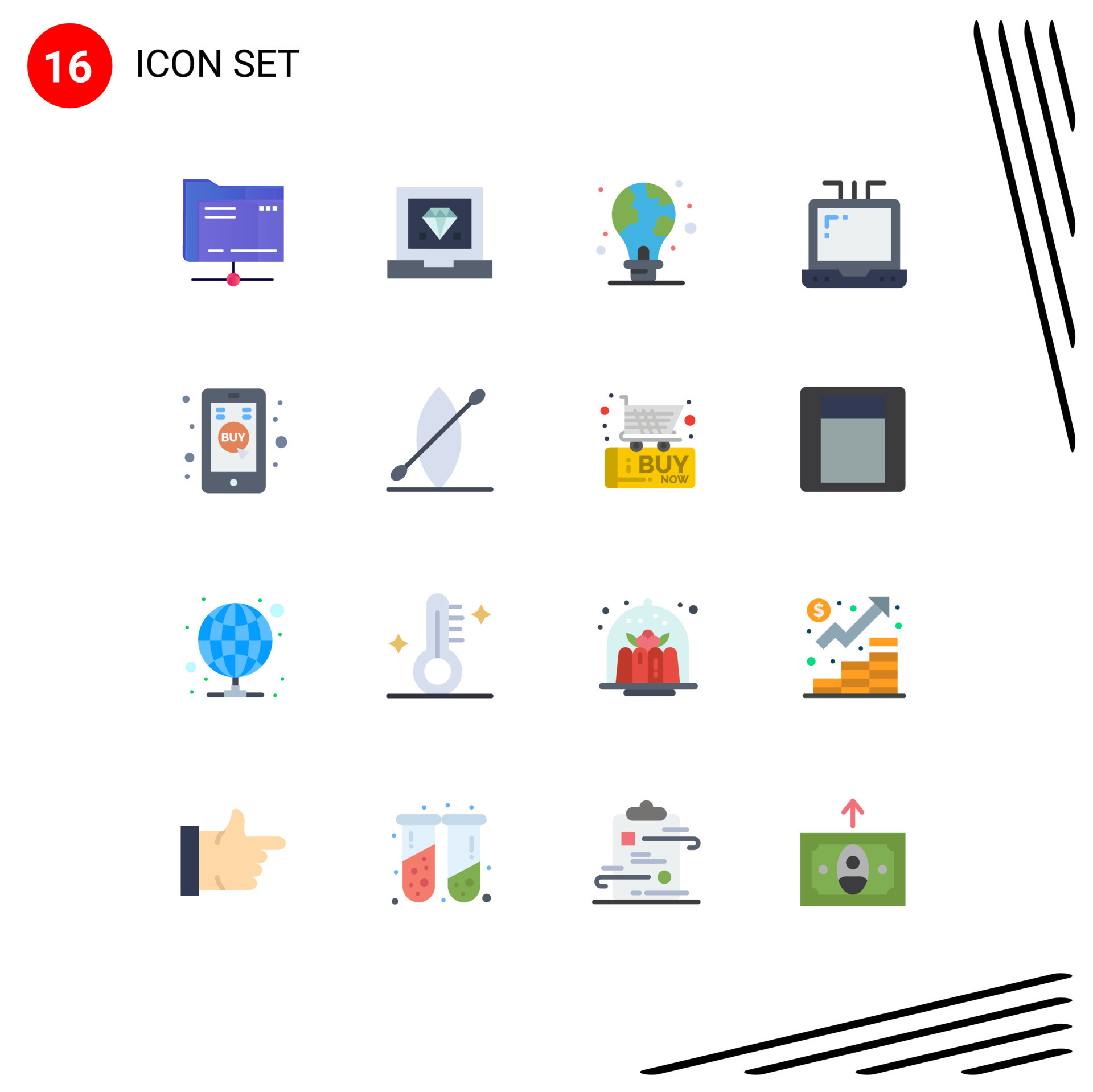 Editable Vector Line Pack Of 16 Simple Flat Colors Of Mobile Click Mobile Protection Office