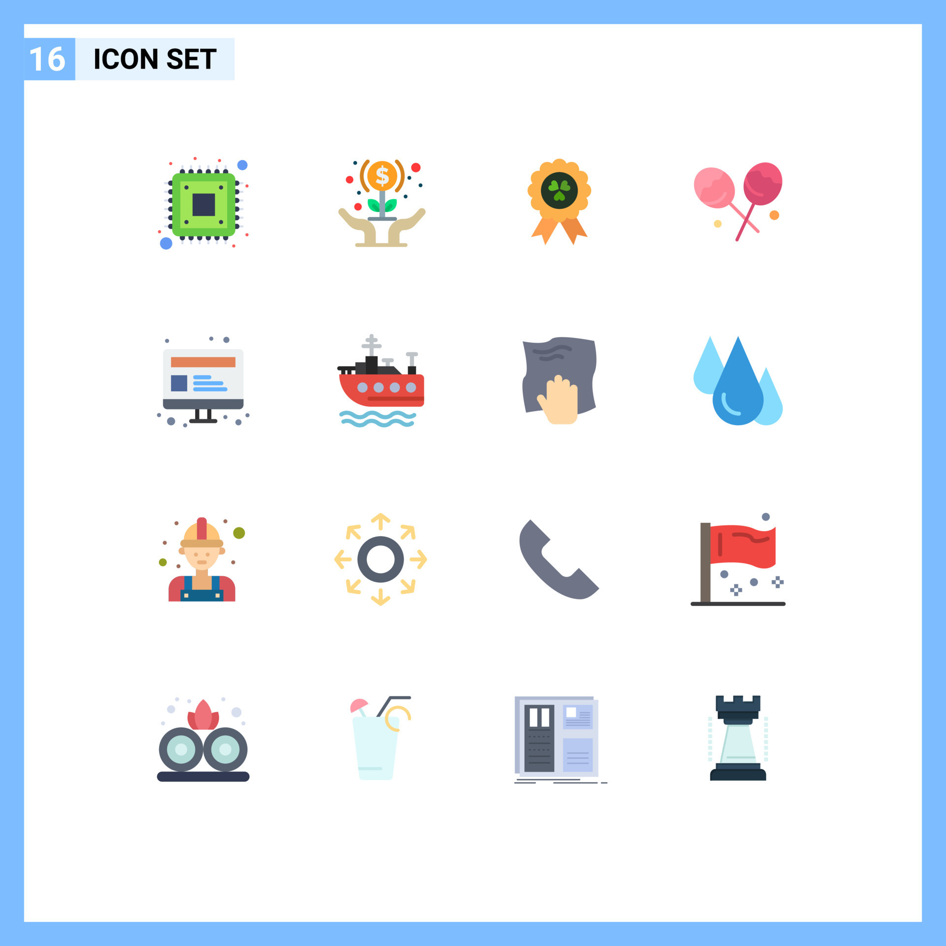 Stock Vector Icon Pack Of 16 Line Signs And Symbols For Web Computer Investment Heart Lollipop