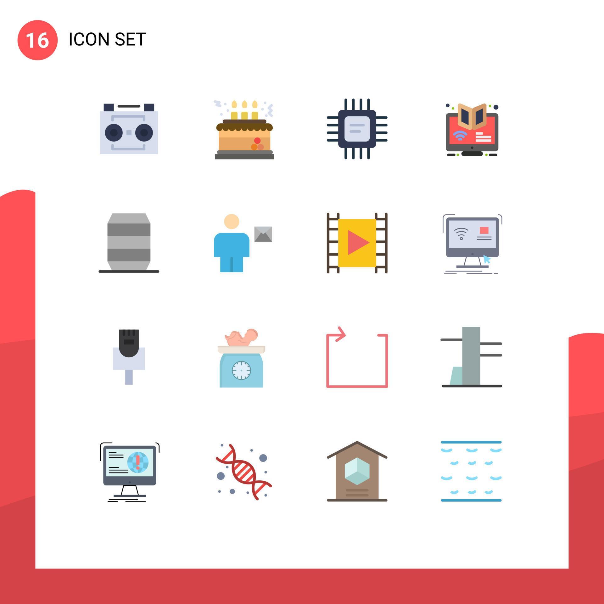 Set Of 16 Vector Flat Colors On Grid For Webinar E Decoration Elearning Devices Editable Pack Of