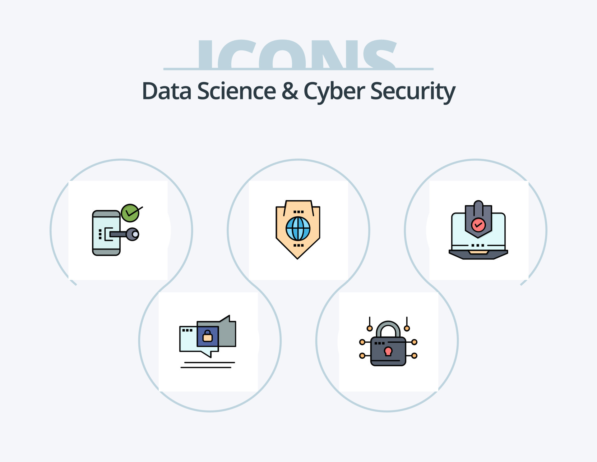Data Science And Cyber Security Line Filled Icon Pack 5 Icon Design Key Security Password
