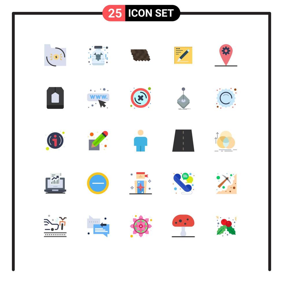 25 Thematic Vector Flat Colors And Editable Symbols Of Gear Text Medicine Pencil Construction