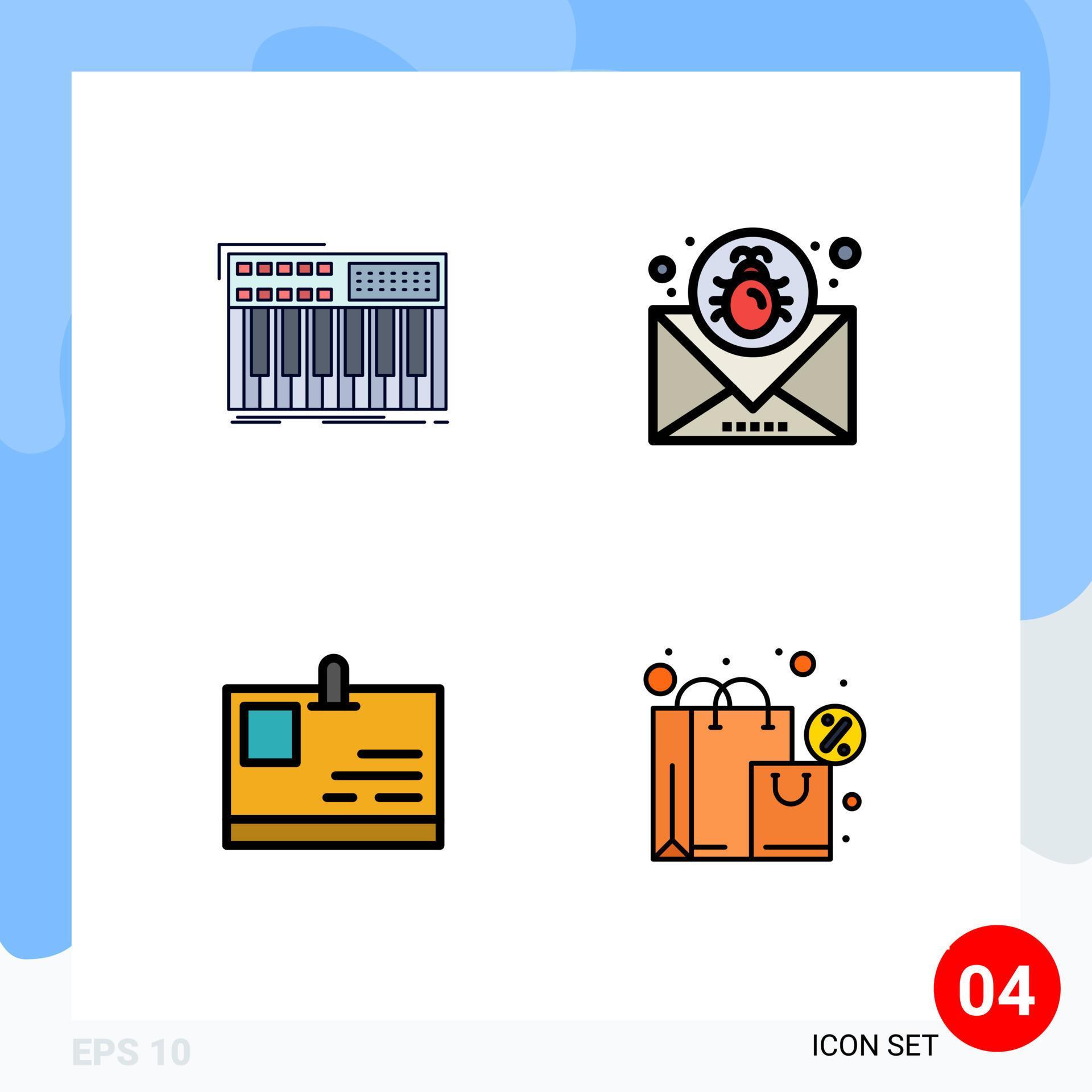 Set Of 4 Modern Ui Icons Symbols Signs For Synth Message Synthesiser Bug Id Card Editable Vector