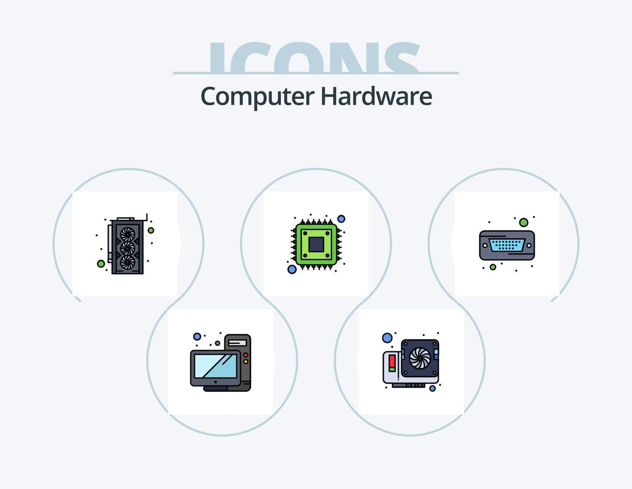 paquete de iconos lleno de línea de hardware de computadora 5 diseño de ...