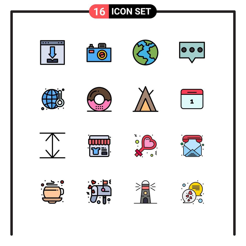 Mobile Interface Flat Color Filled Line Set Of 16 Pictograms Of World