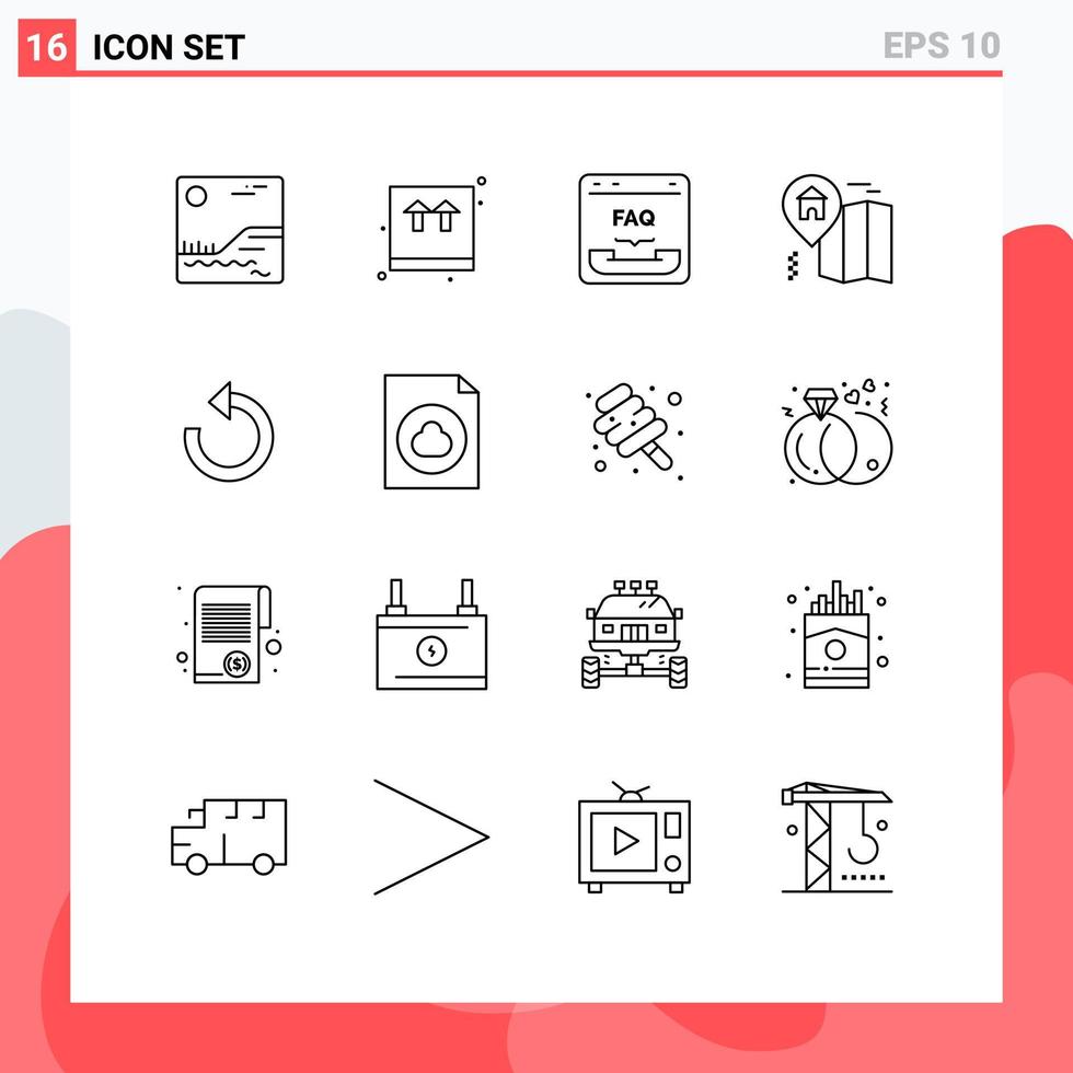 User Interface Pack of 16 Basic Outlines of rotate refresh communication map home Editable ...