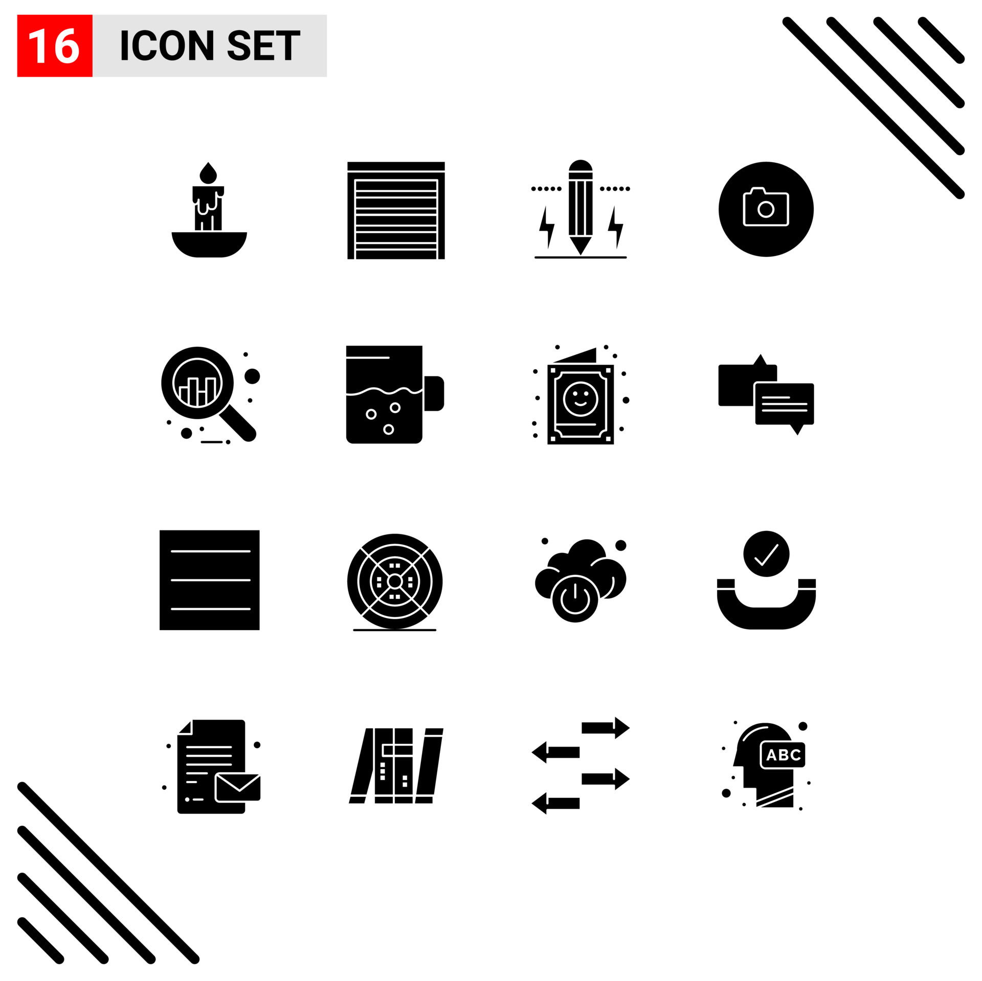 Set Of 16 Modern Ui Icons Symbols Signs For Analytics Basic Pencil