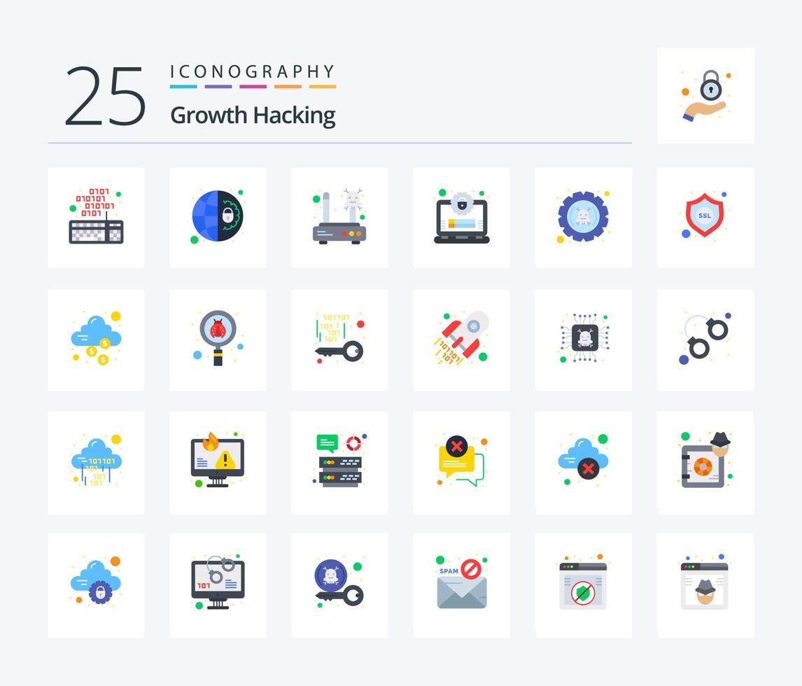Hacking 25 Flat Color Icon Pack Including Bug Profile Error Lock