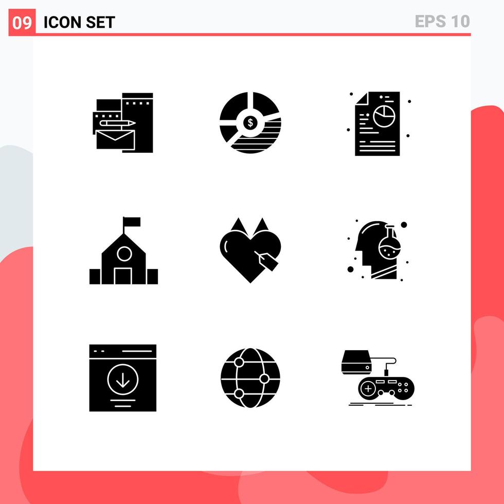 Modern Set of 9 Solid Glyphs and symbols such as science learn graph ...