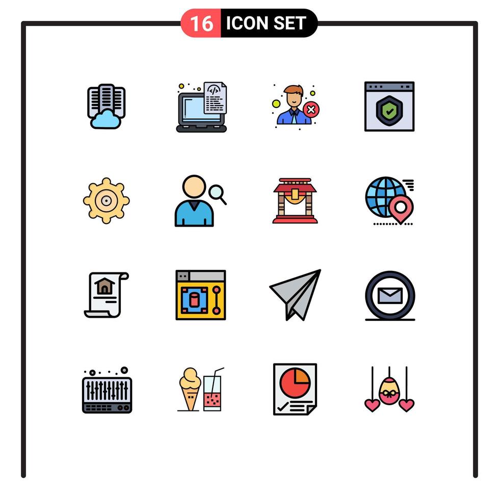 16 User Interface Flat Color Filled Line Pack Of Modern Signs And Symbols Of Page Check Coding