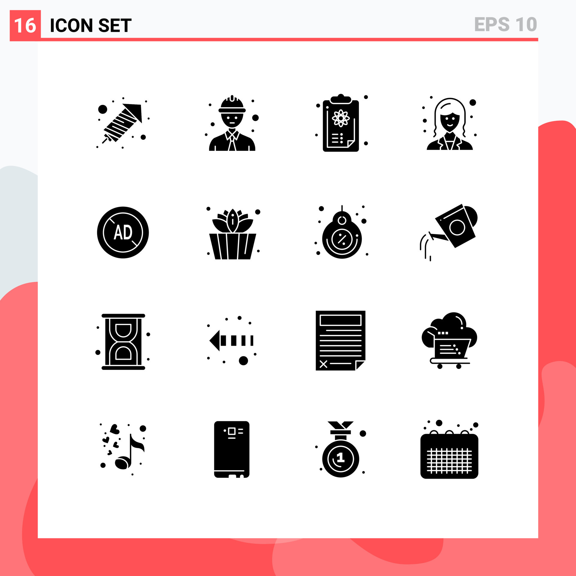 Solid Glyph Pack Of 16 Universal Symbols Of Digital Blocker Knowledge Ad Female Editable Vector