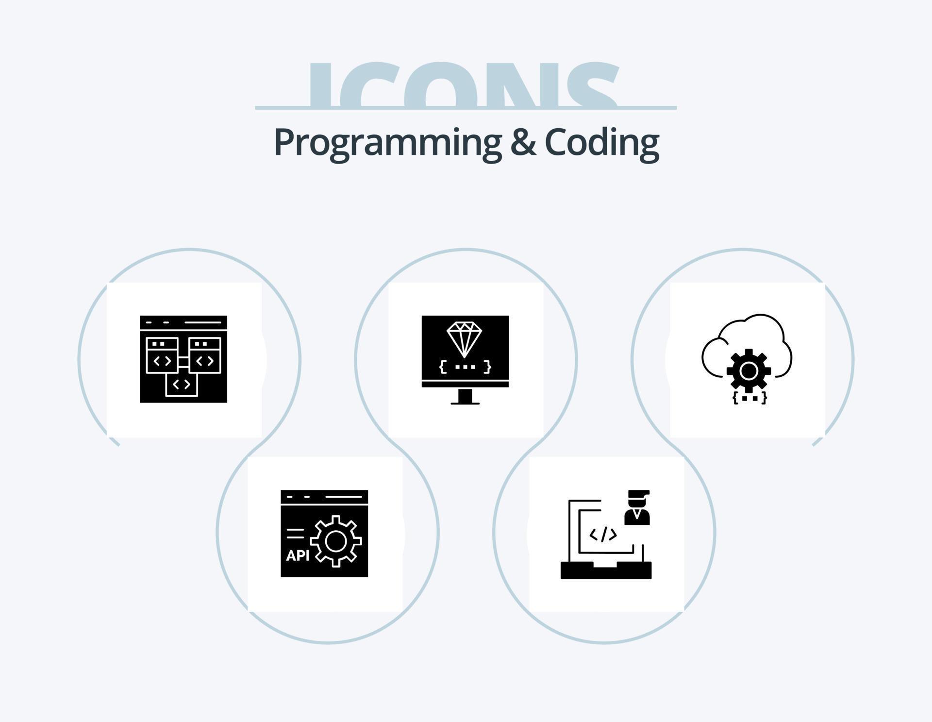 Programming And Coding Glyph Icon Pack 5 Icon Design Develop Coding Laptop Development