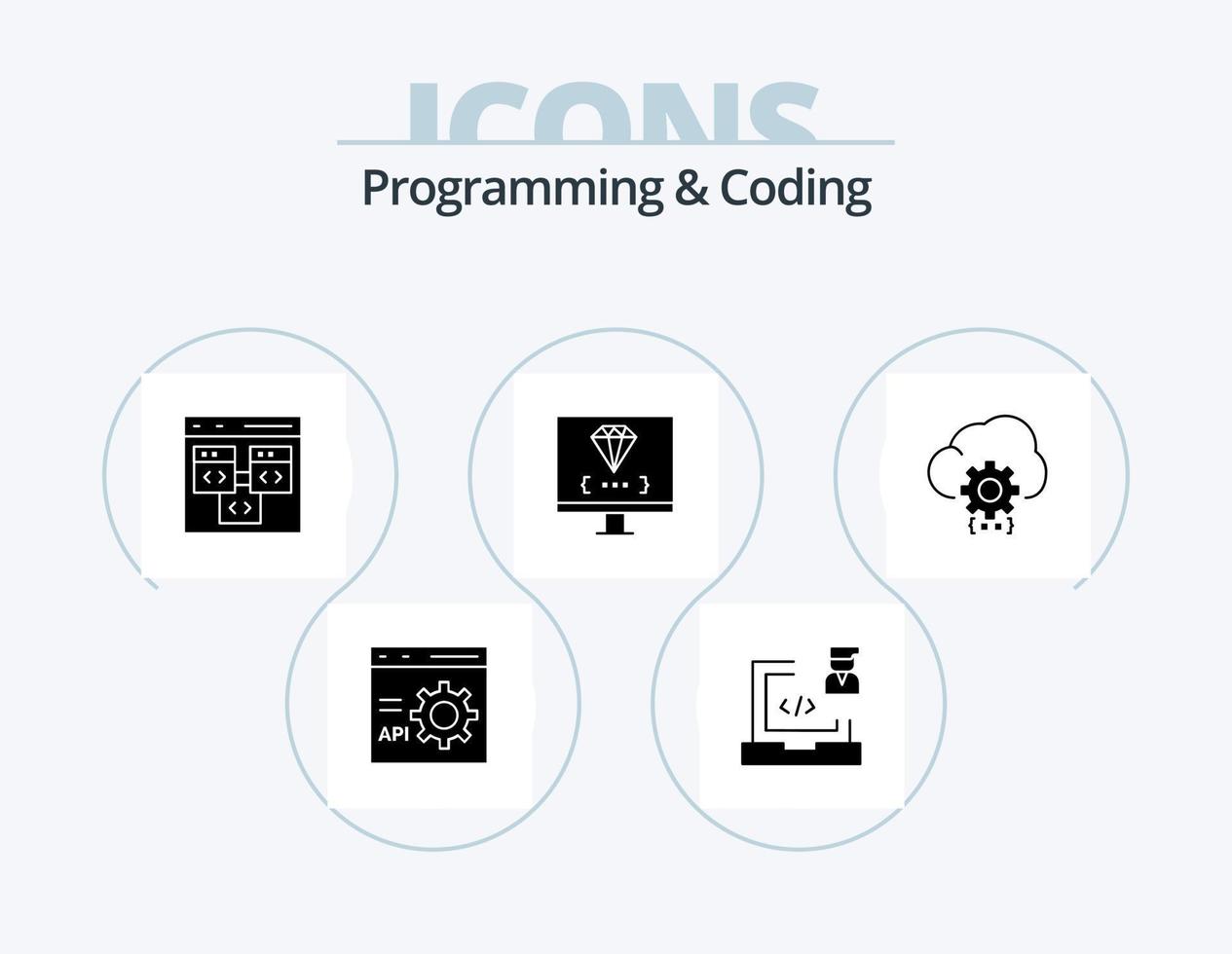 Programming And Coding Glyph Icon Pack 5 Icon Design Develop Coding Laptop Development