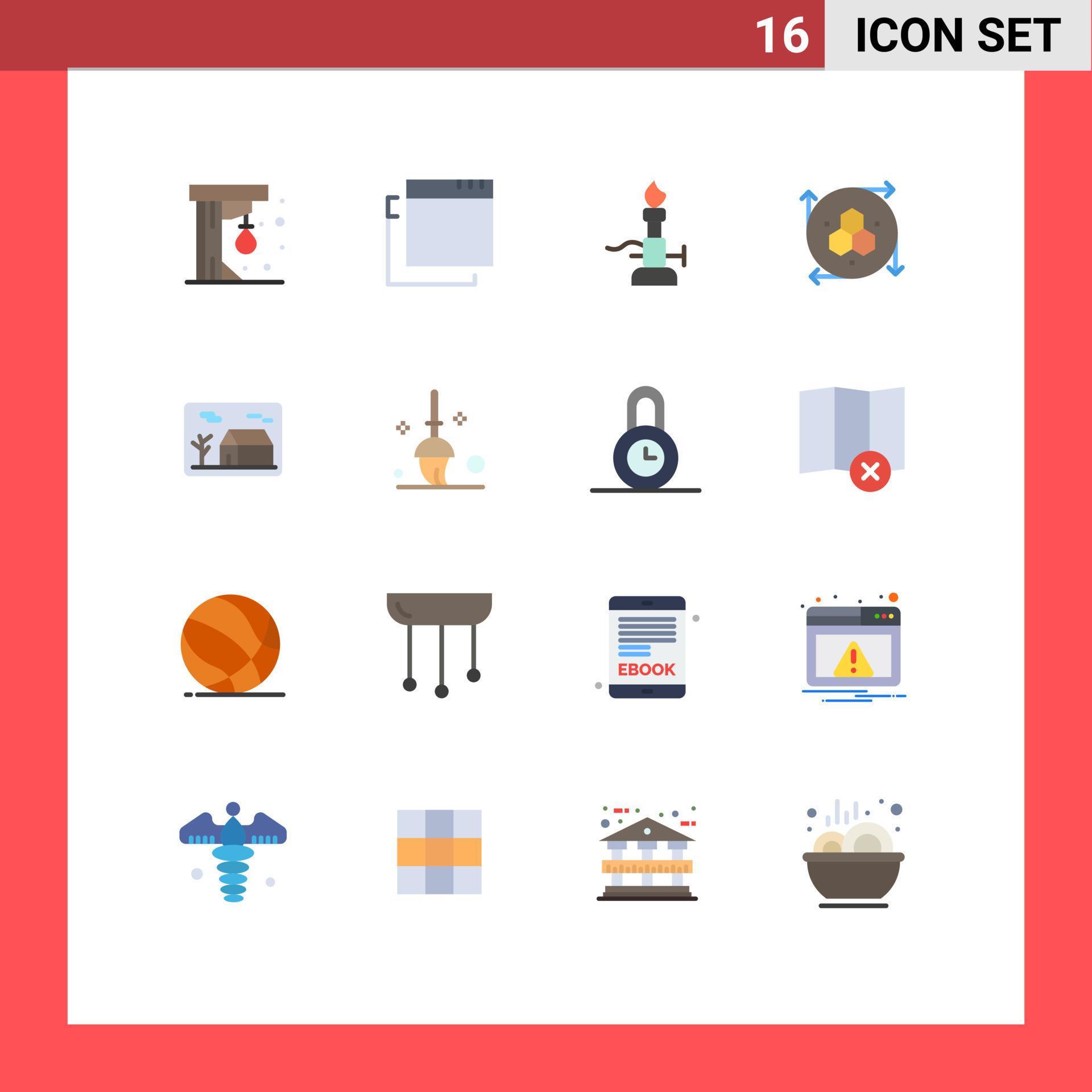 Flat Color Pack Of 16 Universal Symbols Of Property Estate Light Modeling Tool Modeling Api