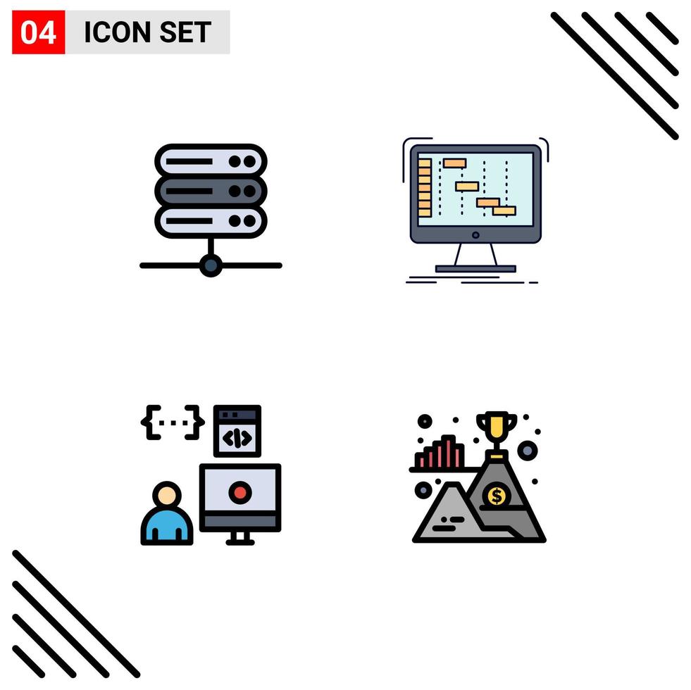 Stock Vector Icon Pack of 4 Line Signs and Symbols for database coding ...
