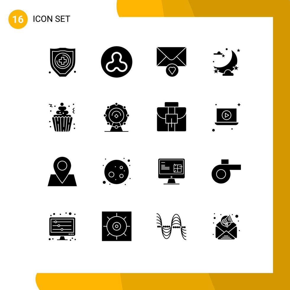 Set Of 16 Modern Ui Icons Symbols Signs For Party Cupcake Valentine
