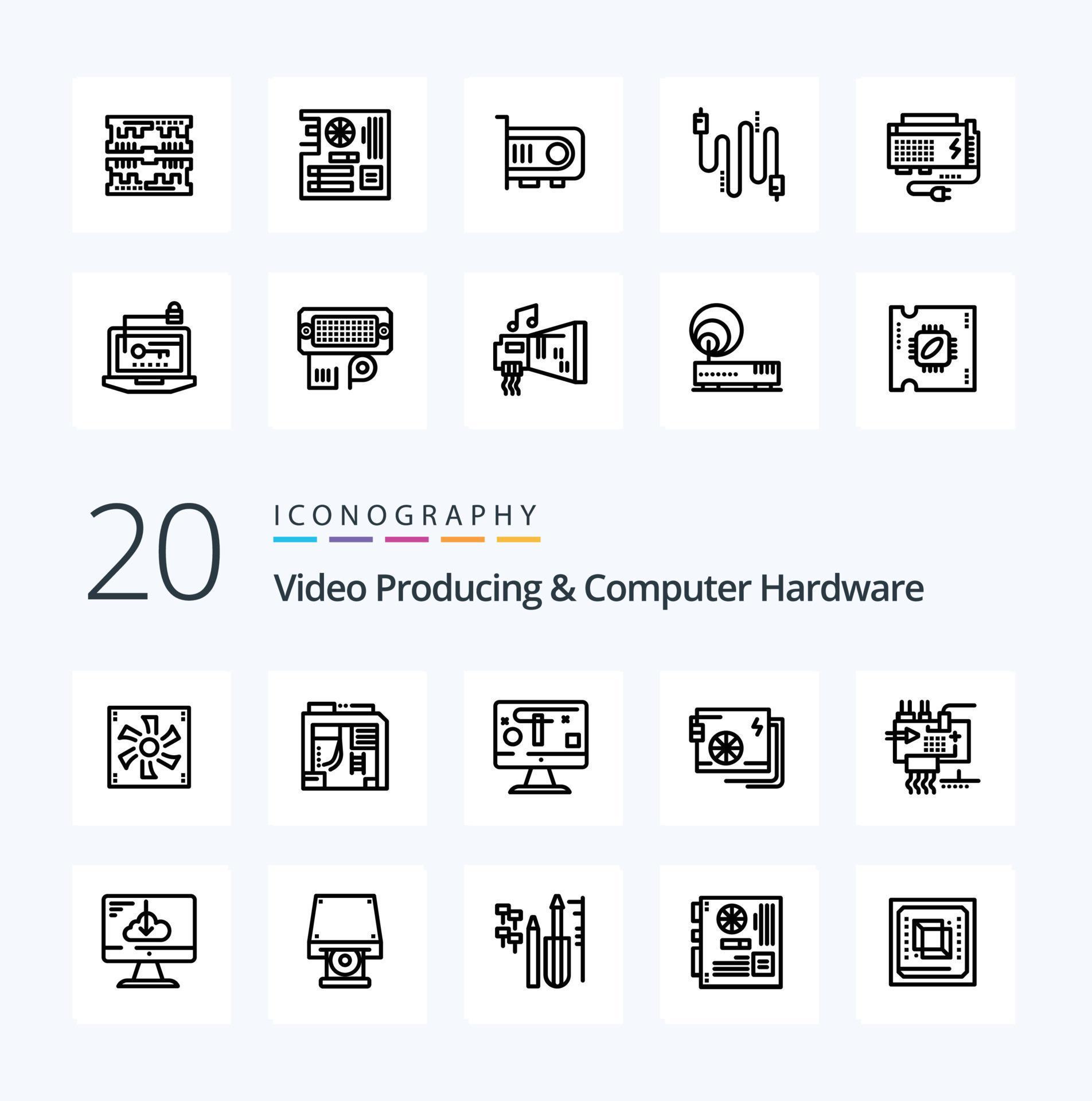 20 Video Producing And Computer Hardware Line Icon Pack Like Supply Part Computer Computer
