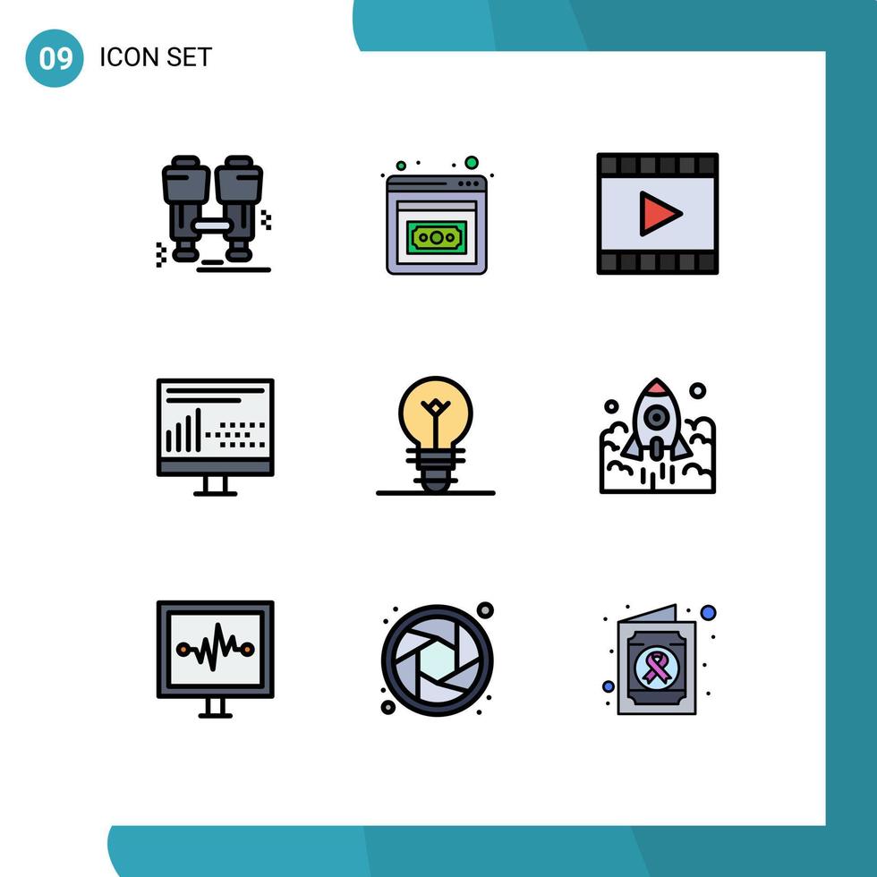 Set Of 9 Modern Ui Icons Symbols Signs For Bulb Programing Media Player Development Coding