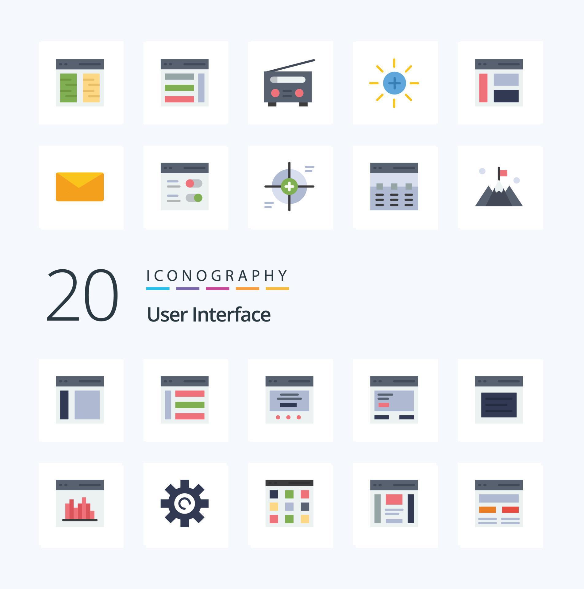 20 User Interface Flat Color Icon Pack Like Ui Brightness Sidebar Radio 19292990 Vector Art At
