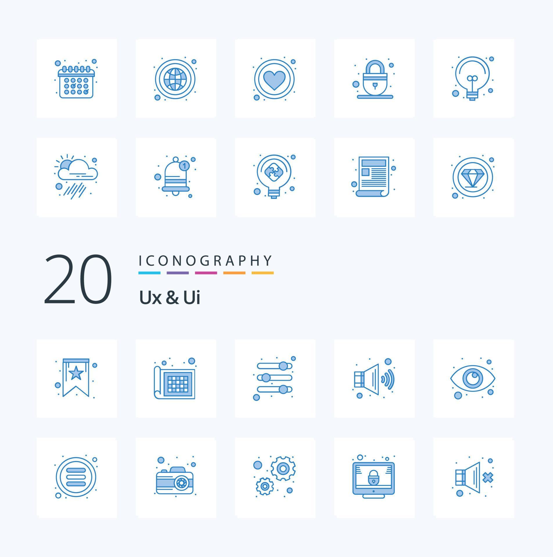 20 Ux And Ui Blue Color icon Pack like list vision parameters monitoring volume 19293047 Vector ...