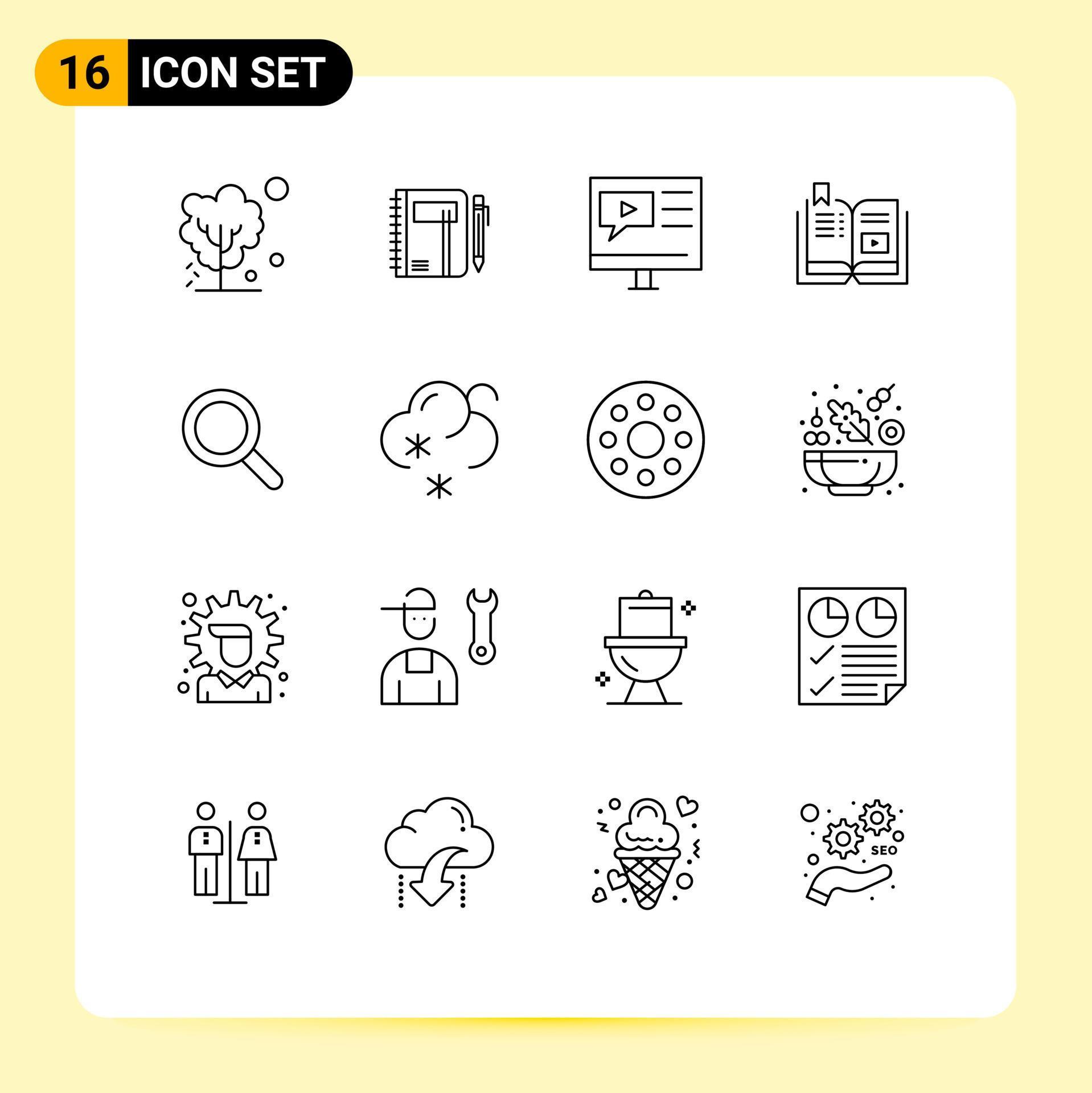 Set of 16 Vector Outlines on Grid for book tutorial notepad multimedia education Editable Vector ...