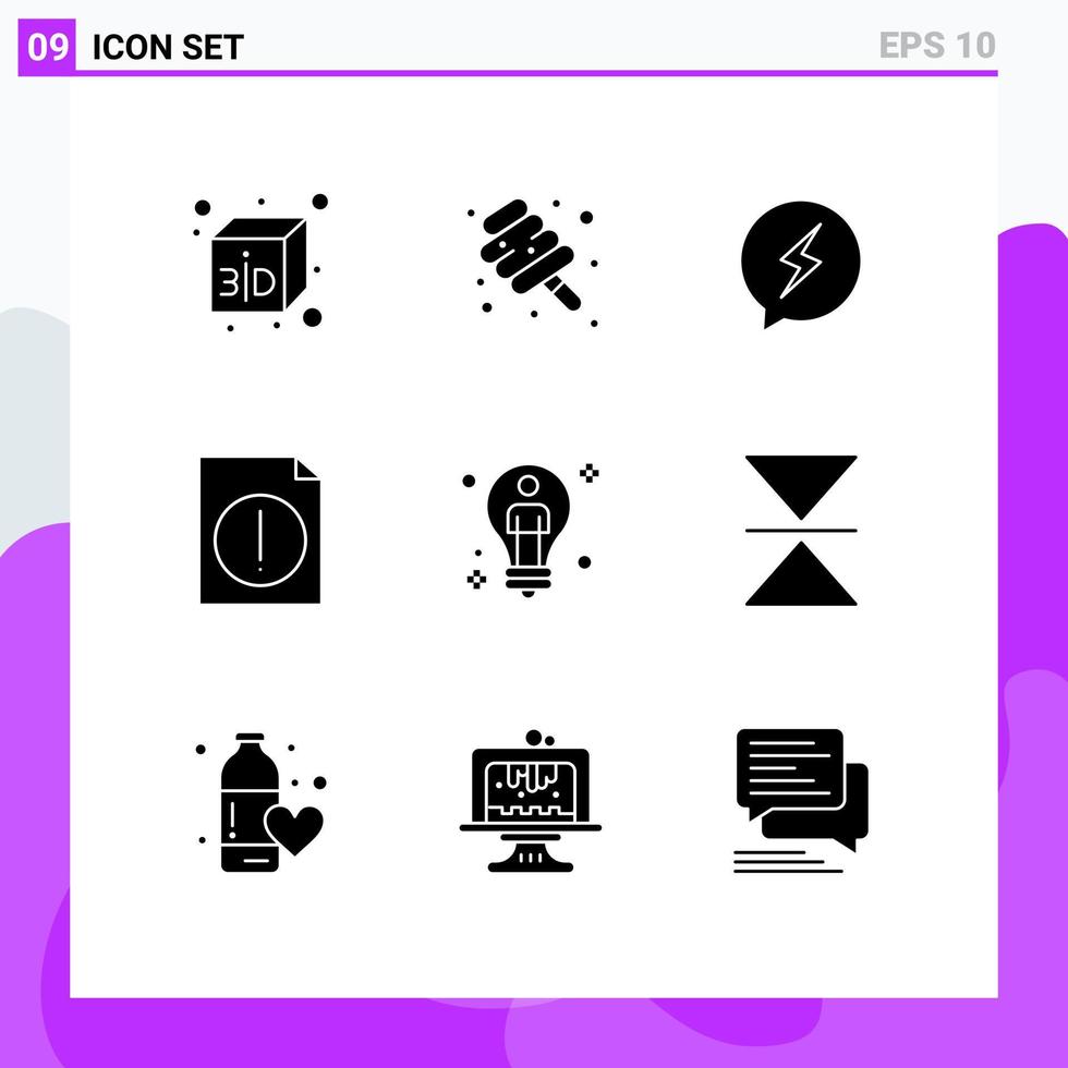 Pictogram Set of 9 Simple Solid Glyphs of male solution chating idea file Editable Vector Design ...