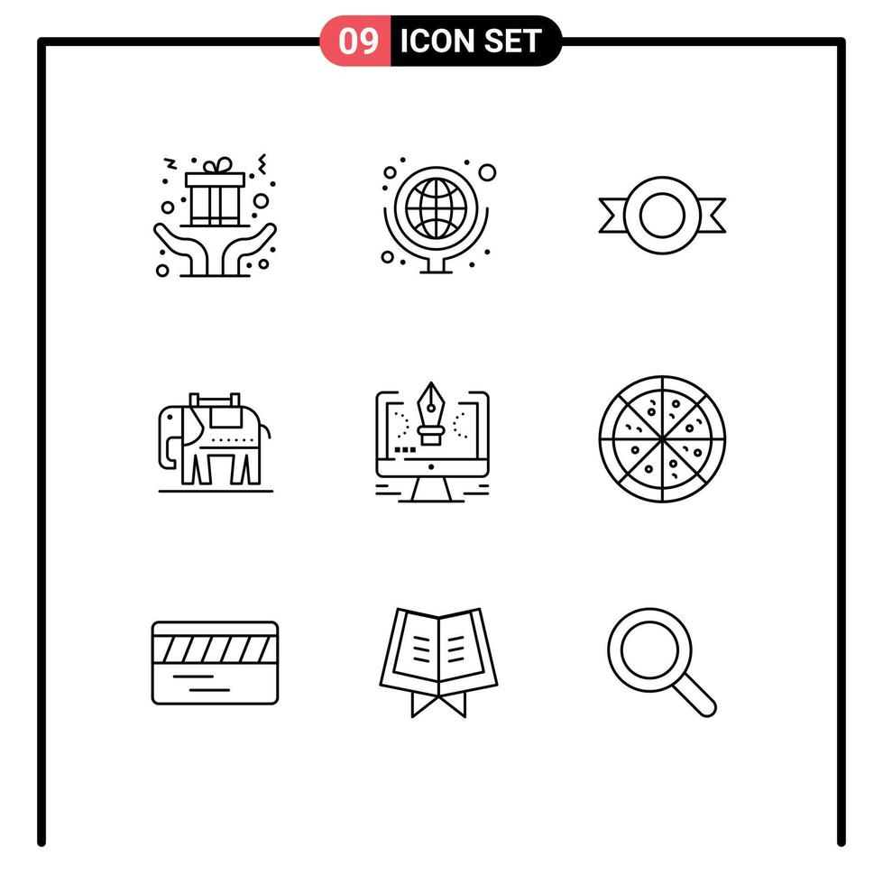 Pictogram Set Of 9 Simple Outlines Of Software Drawing Label Pen American Editable Vector Design