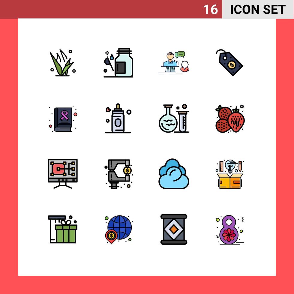 16 Universal Flat Color Filled Lines Set For Web And Mobile Applications Tag Label Medicine