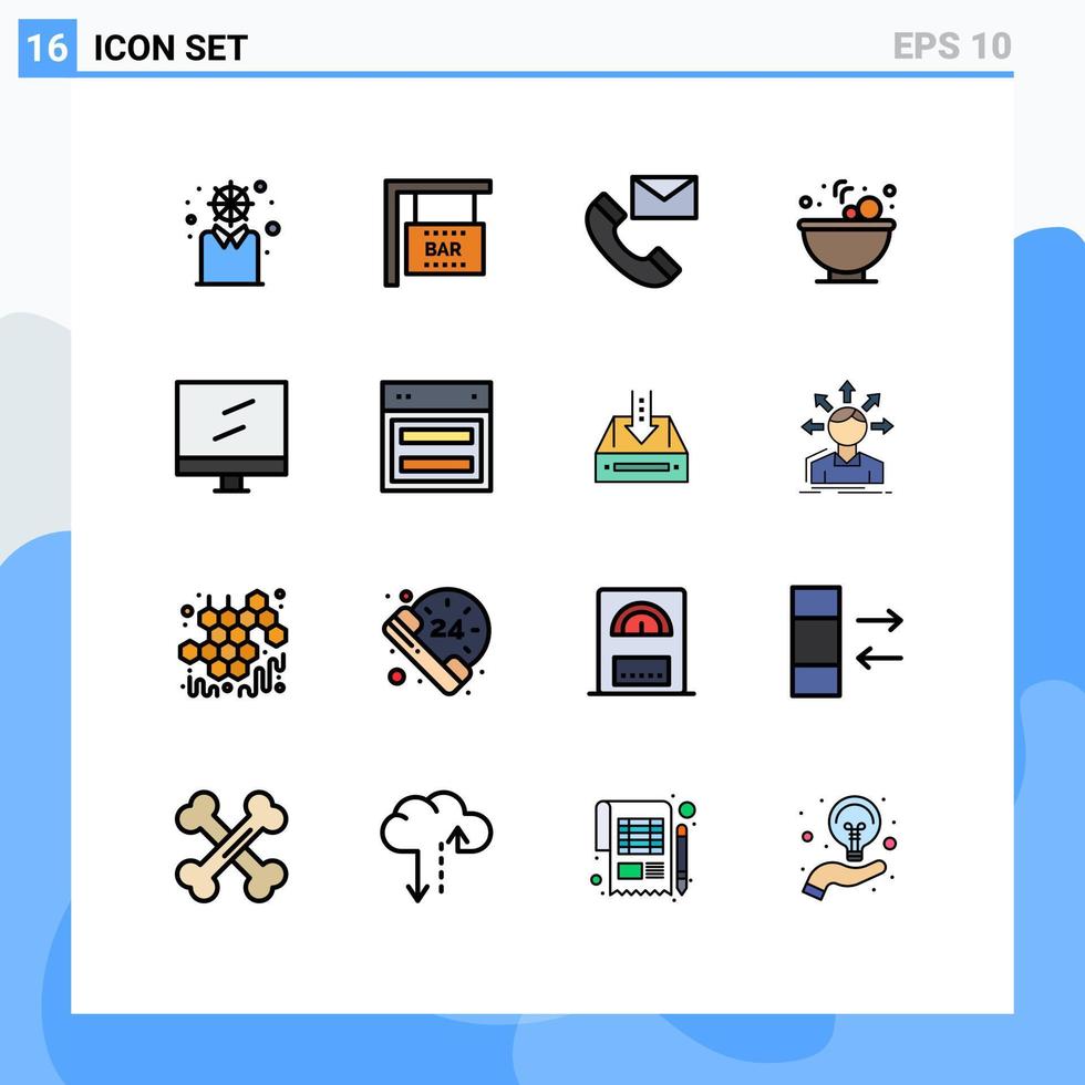 Set Of 16 Vector Flat Color Filled Lines On Grid For Mac Computer Contact Salad Bowl Editable