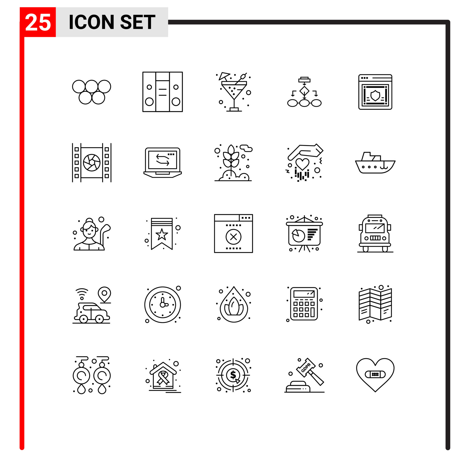 25 User Interface Line Pack Of Modern Signs And Symbols Of Workflow Scheme Food Data