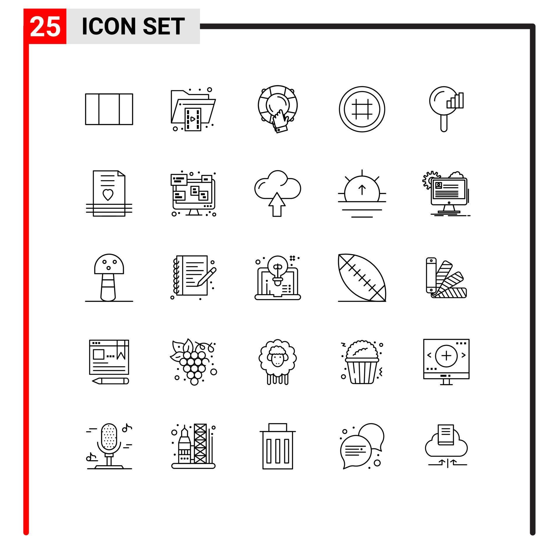 Editable Vector Line Pack Of 25 Simple Lines Of Search User Guard Ui Hash Tag Editable Vector