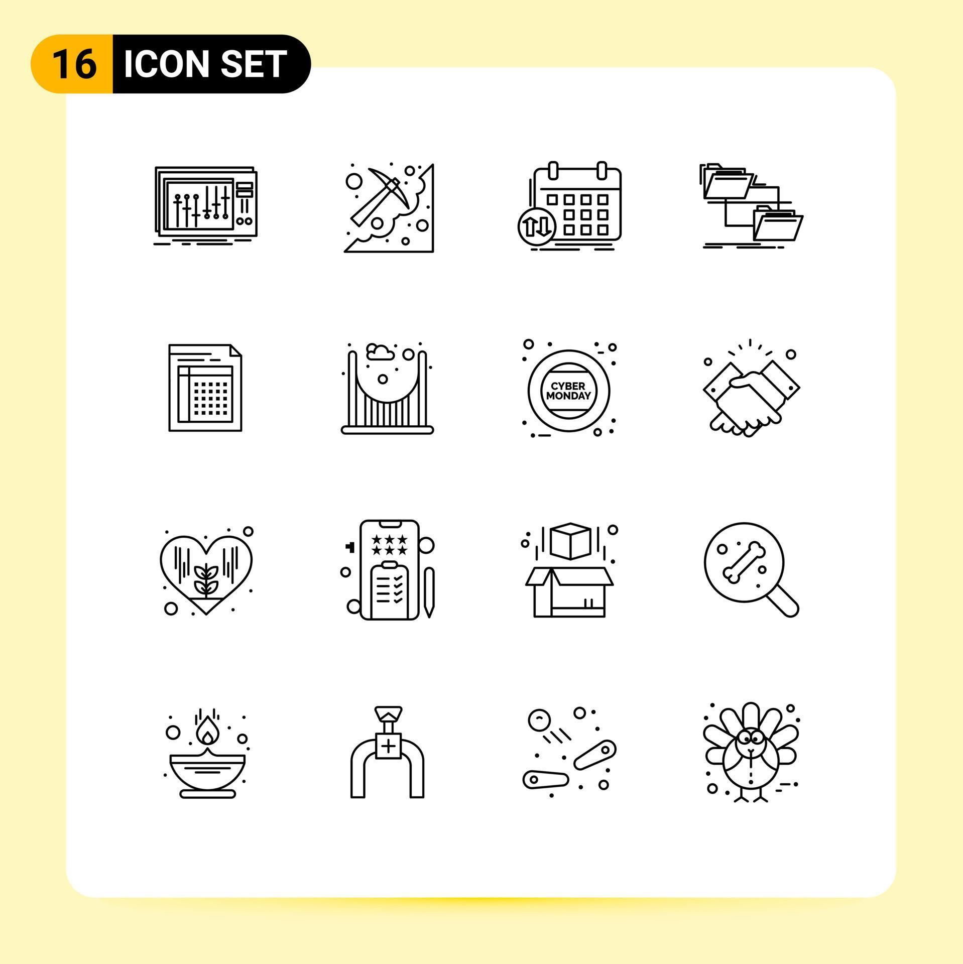 Mobile Interface Outline Set of 16 Pictograms of management folder pick event timetable Editable ...